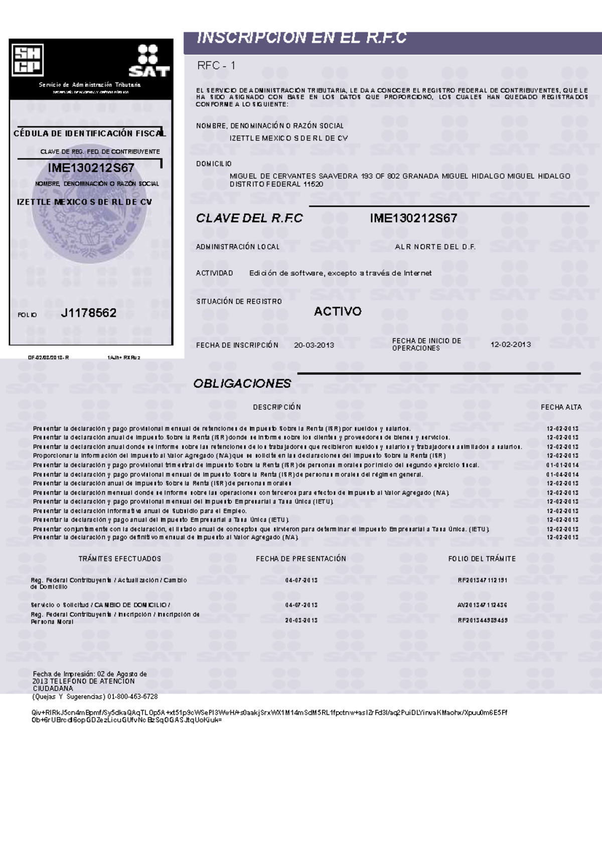 Rfc - documento expedición empresa bajo regimen de Mexico al año 2022 ...