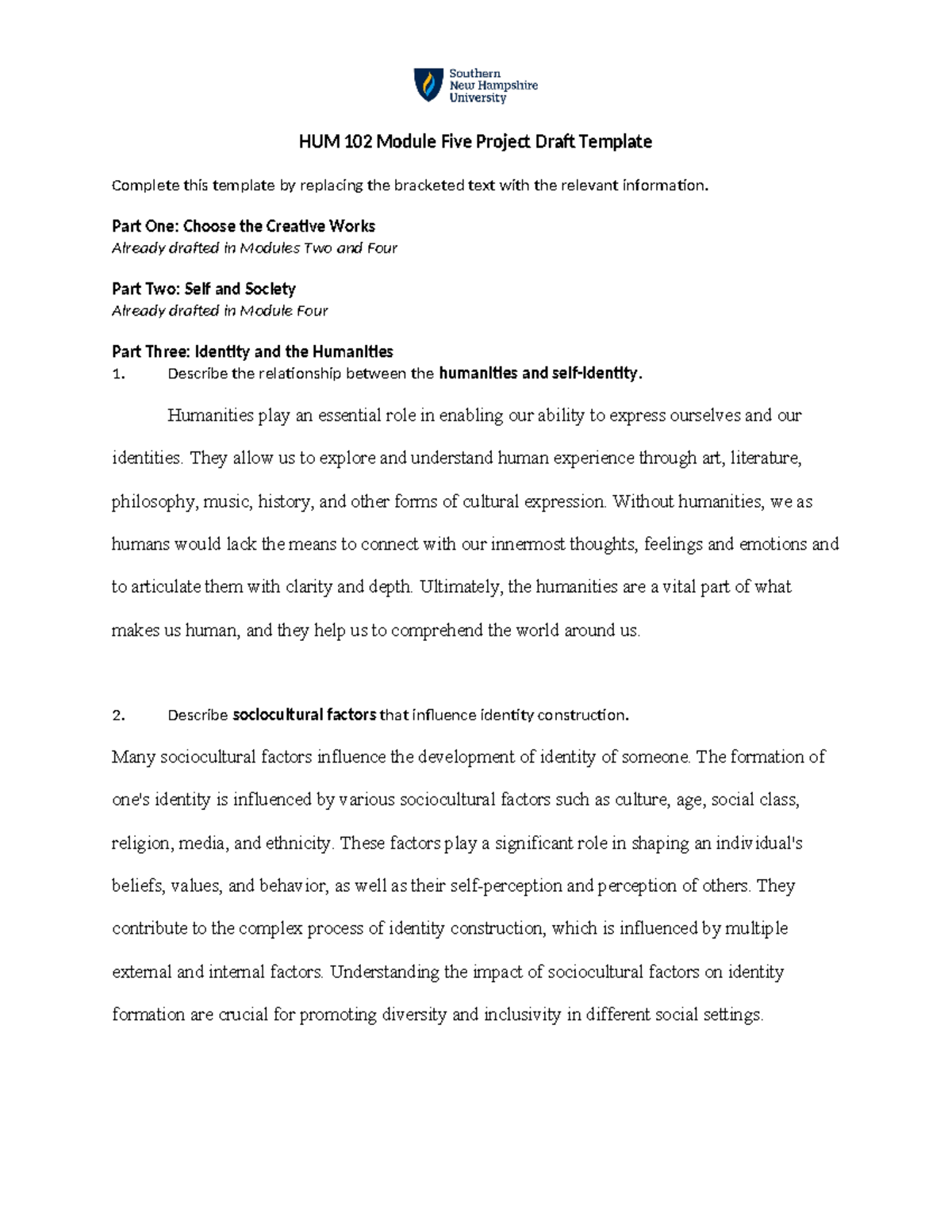 HUM 102 Module Five Project Draft - Part One: Choose the Creative Works ...