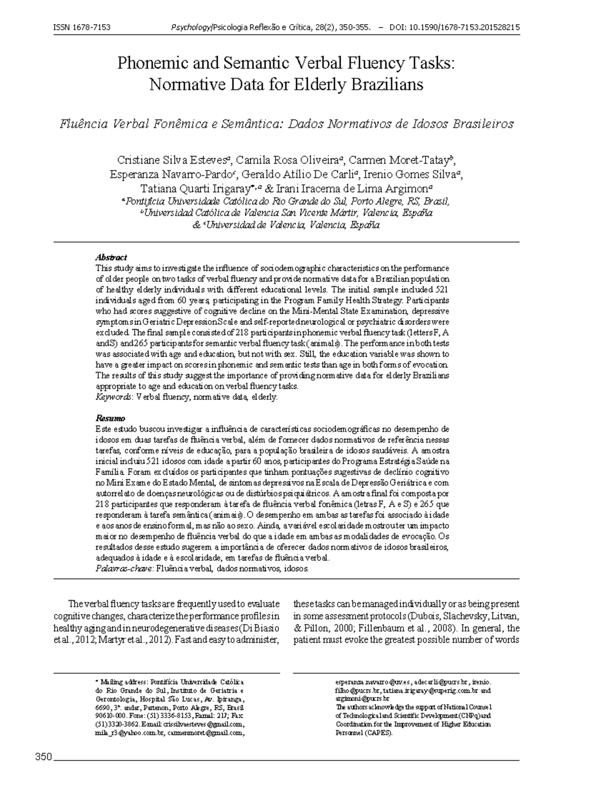 Esteves et al 2015 Phonemic and Semantic Verbal Fluency task - ISSN ...