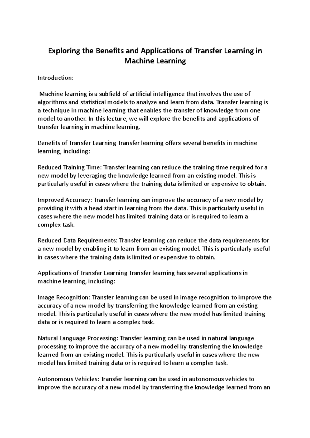 Exploring the Benefits and Applications of Transfer Learning in Machine ...