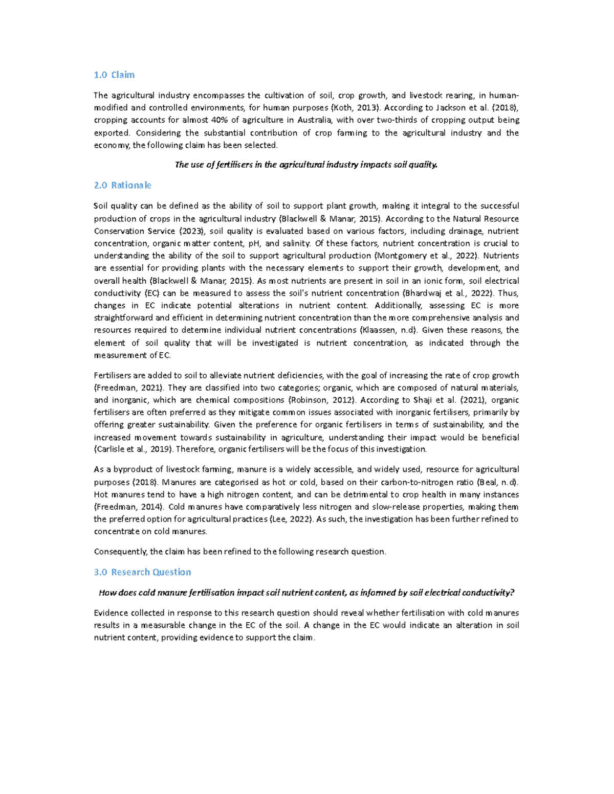 Chemistry FIA3 Research Investigation - 1 Claim The agricultural ...