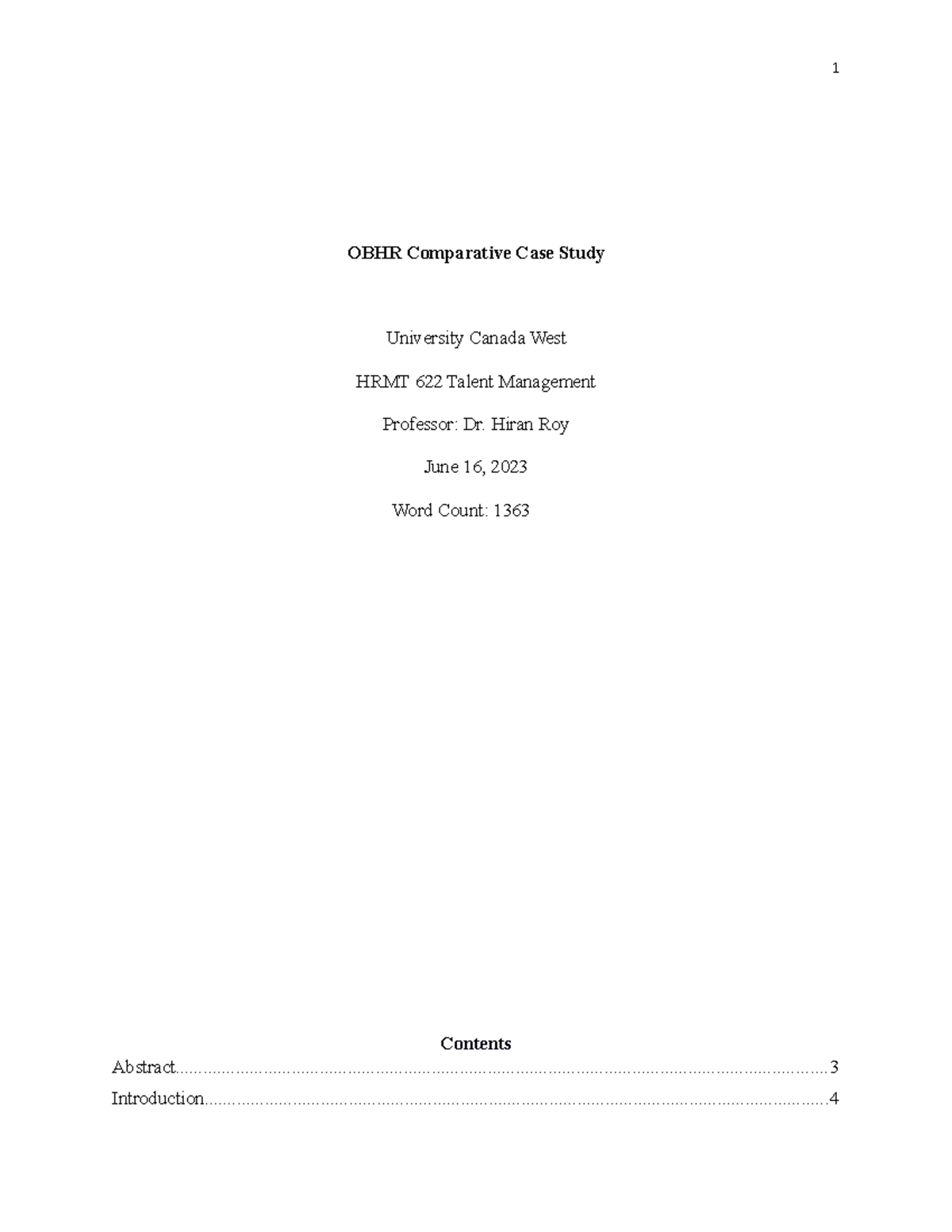 OBHR - OBHR is the individual assignment required to be submitted for ...