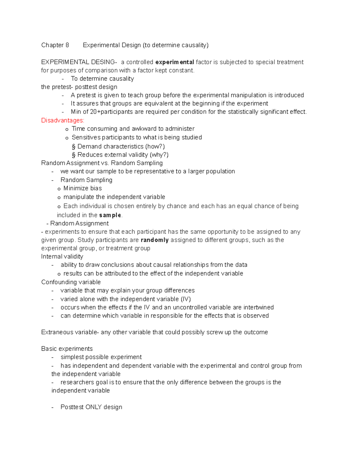 Chapter 8 notes -Experimental Design (to determine causality) - Chapter ...