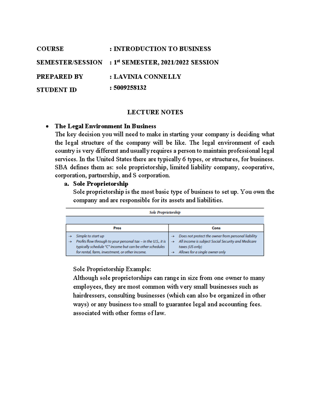 Introduction To Business (2) - Lecture Notes - COURSE : INTRODUCTION TO ...