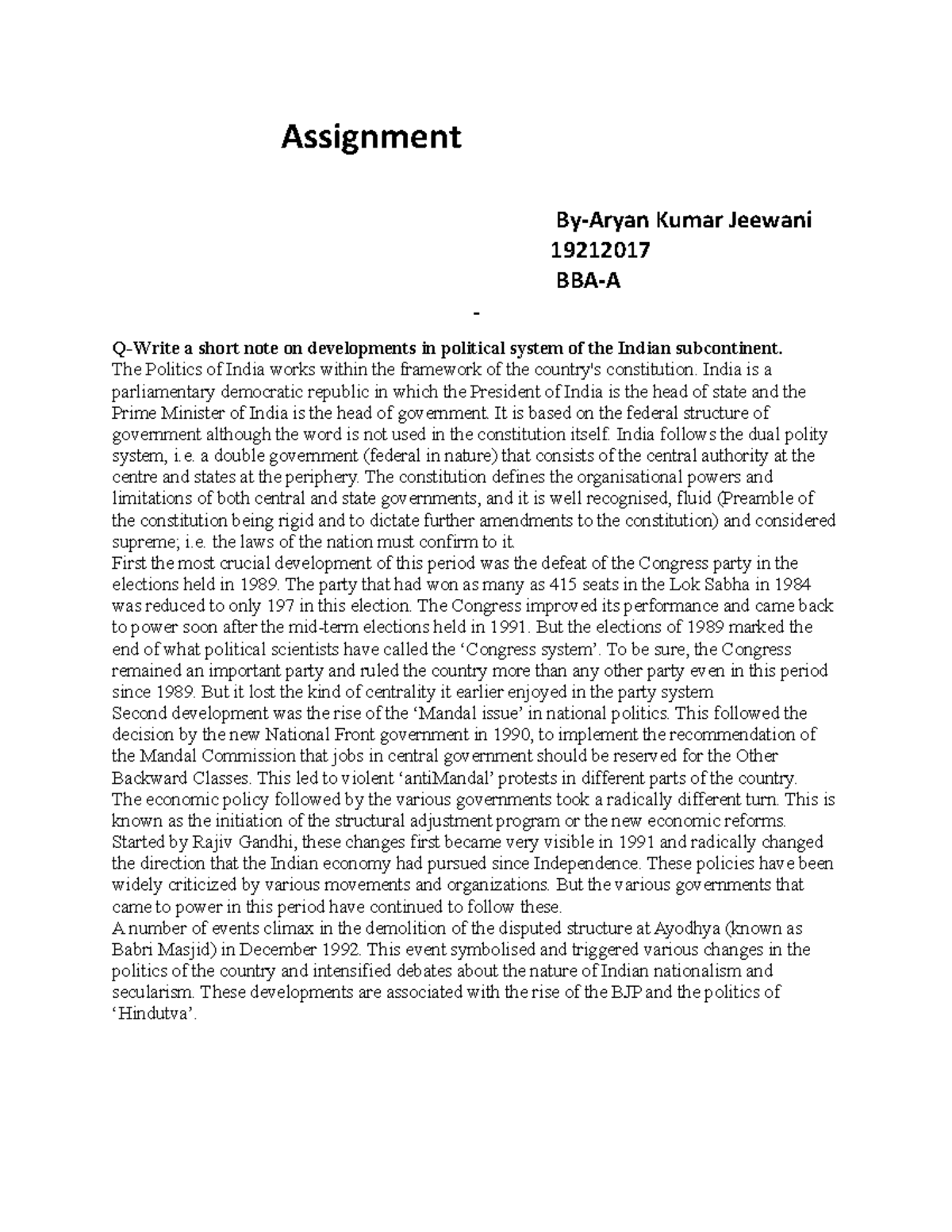 International Business CIA and Asynchronous sessions - Assignment By-Aryan Kumar Jeewani ...