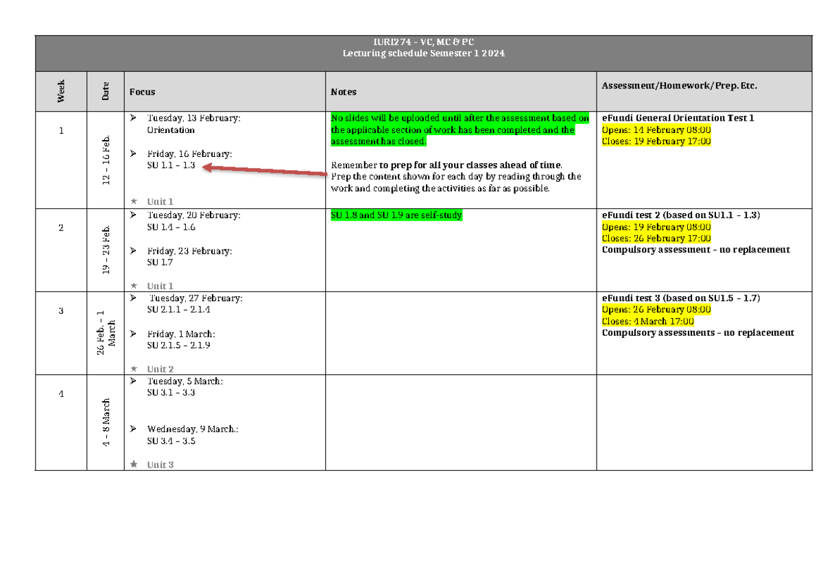 IURI274 Semester 1 Lecturing Schedule 2024 - IURI274 – VC, MC & PC ...