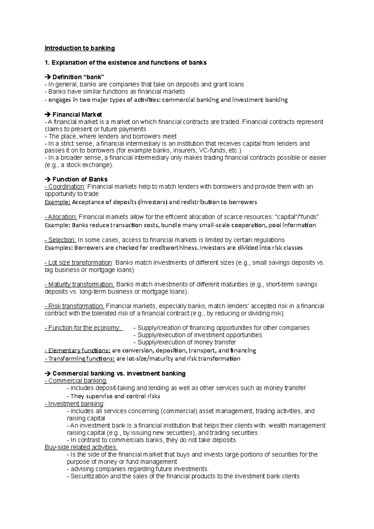 Introduction to banking Zusammenfassung 1 - Introduction to banking ...