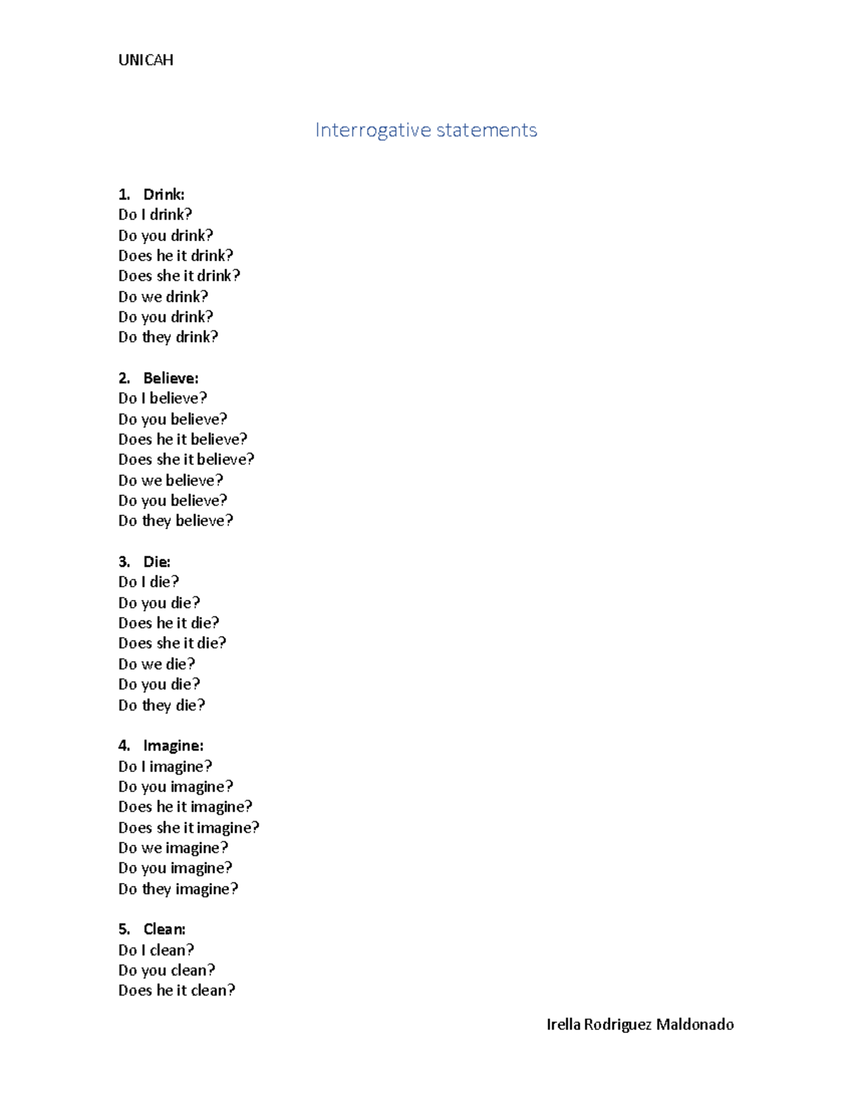 Interrogative Statements - UNICAH Irella Rodriguez Maldonado ...