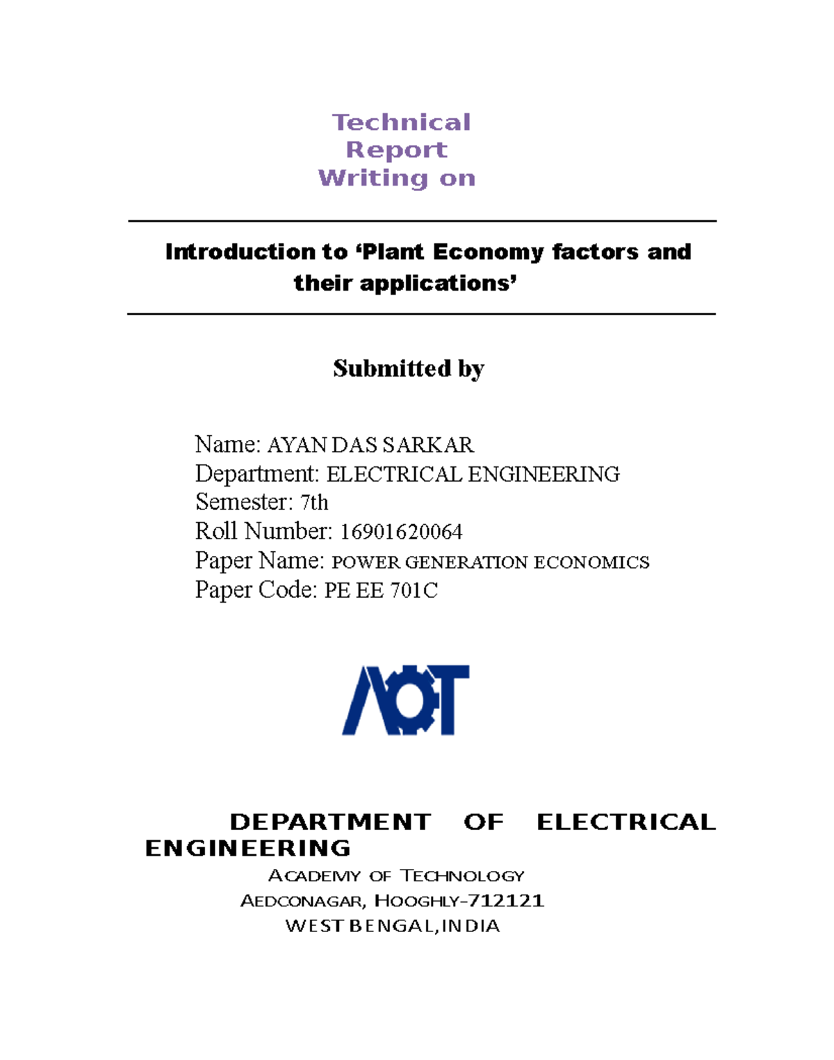 Report front page - nothing - Technical Report Writing on Introduction ...