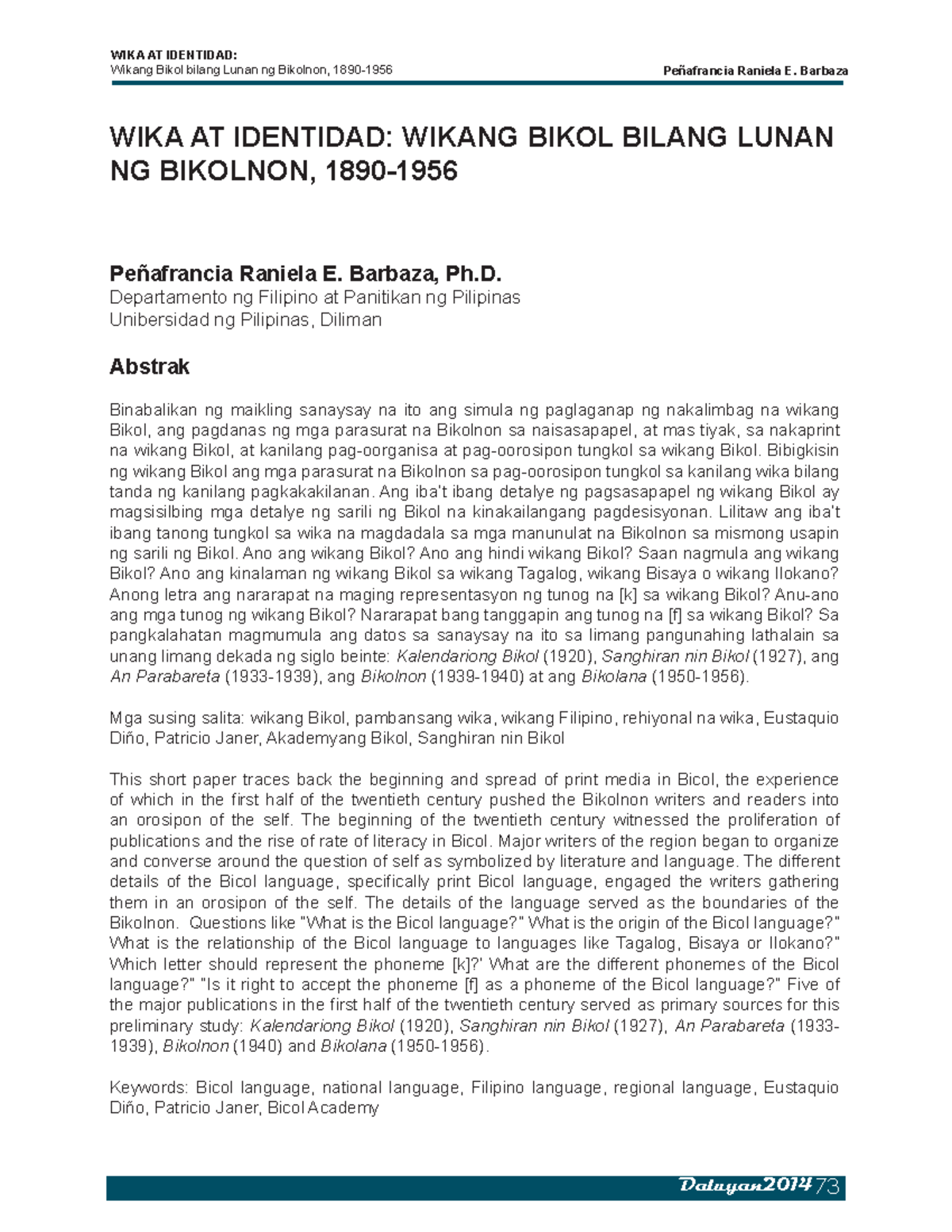 4351 11189 1 PB - good - Wikang Bikol bilang Lunan ng Bikolnon, 1890 ...