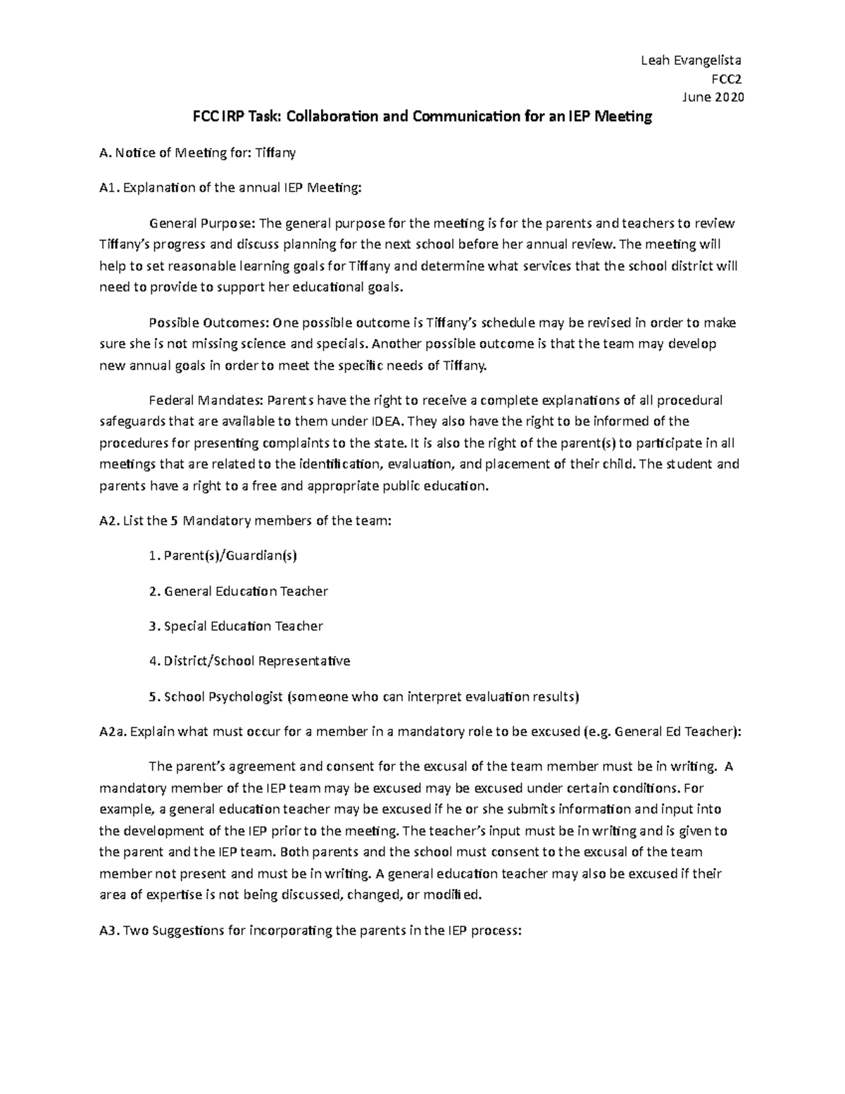 FCC2 IRP Task 1 - FCC June 2020 FCC IRP Task: Collaboraion and ...