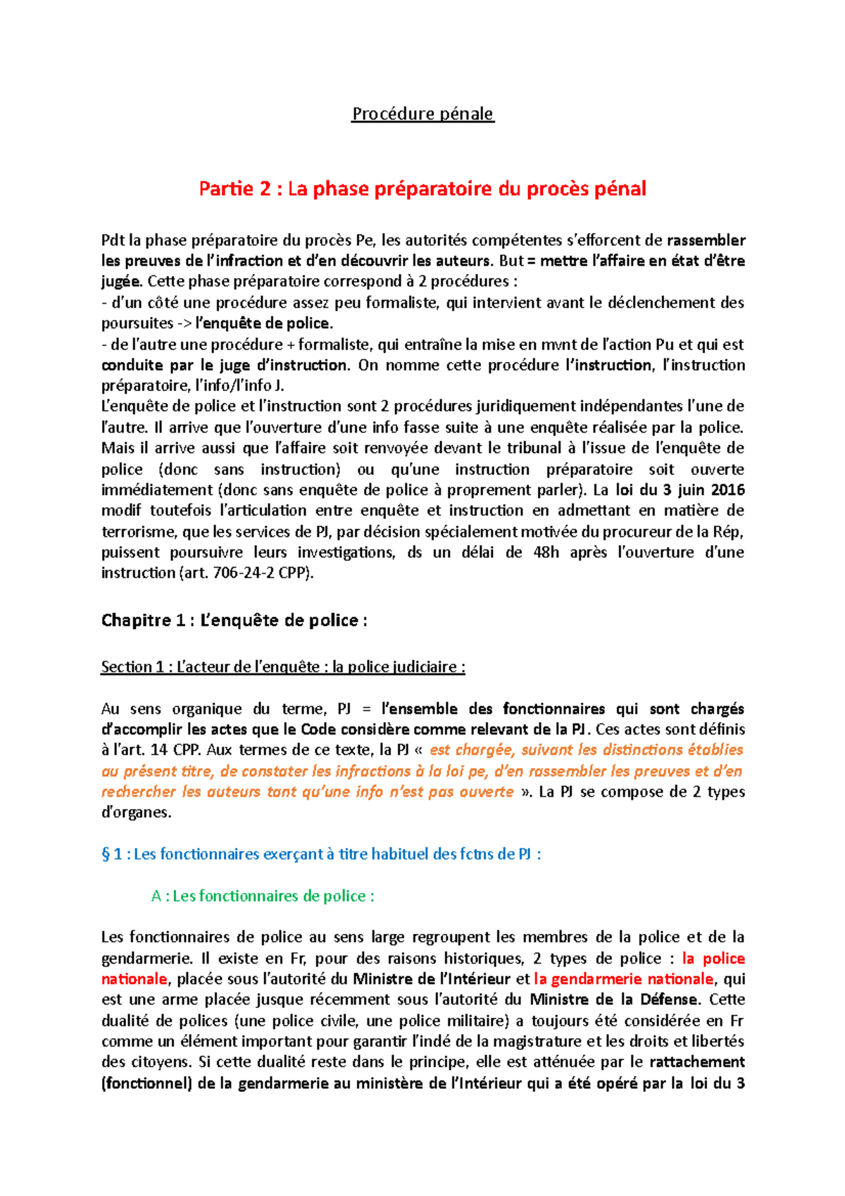 Proc dure p nale Partie 2 - Procédure pénale Partie 2 : La phase préparatoire du procès pénal ...