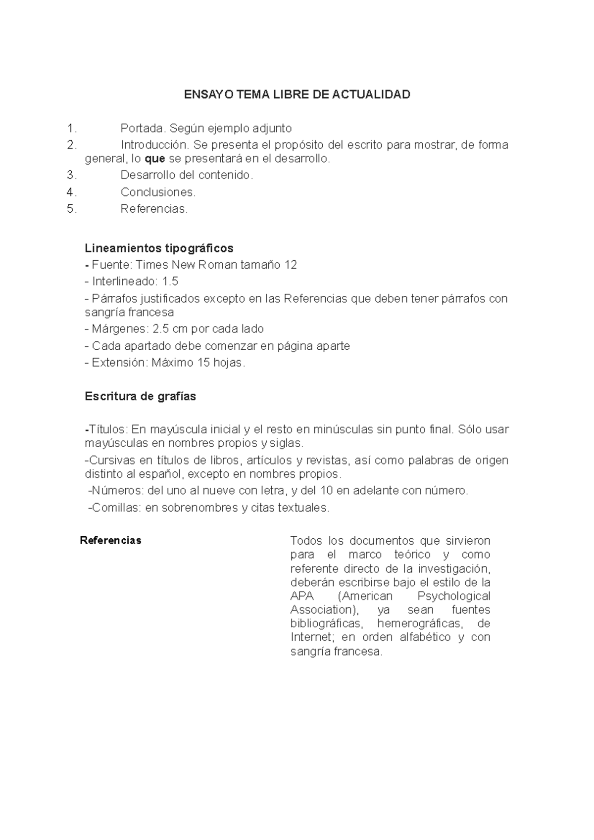 Pautas PARA Elaboración DEL Ensayo - ENSAYO TEMA LIBRE DE ACTUALIDAD ...