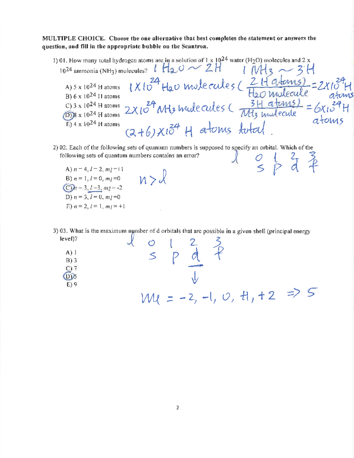 CH 101 practice exam 1 - MULTIPLE CHOICE. Choose the one alternative ...