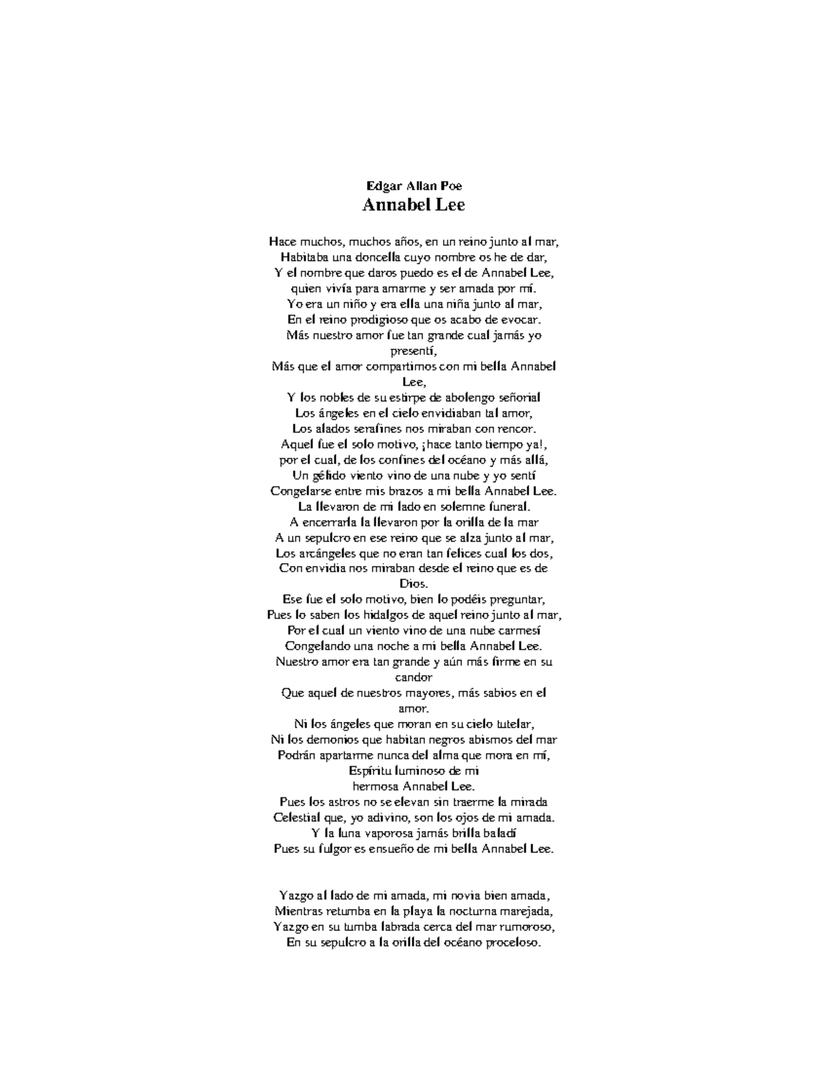 Edgar allan poe annabel lee - Edgar Allan Poe Annabel Lee Hace muchos ...