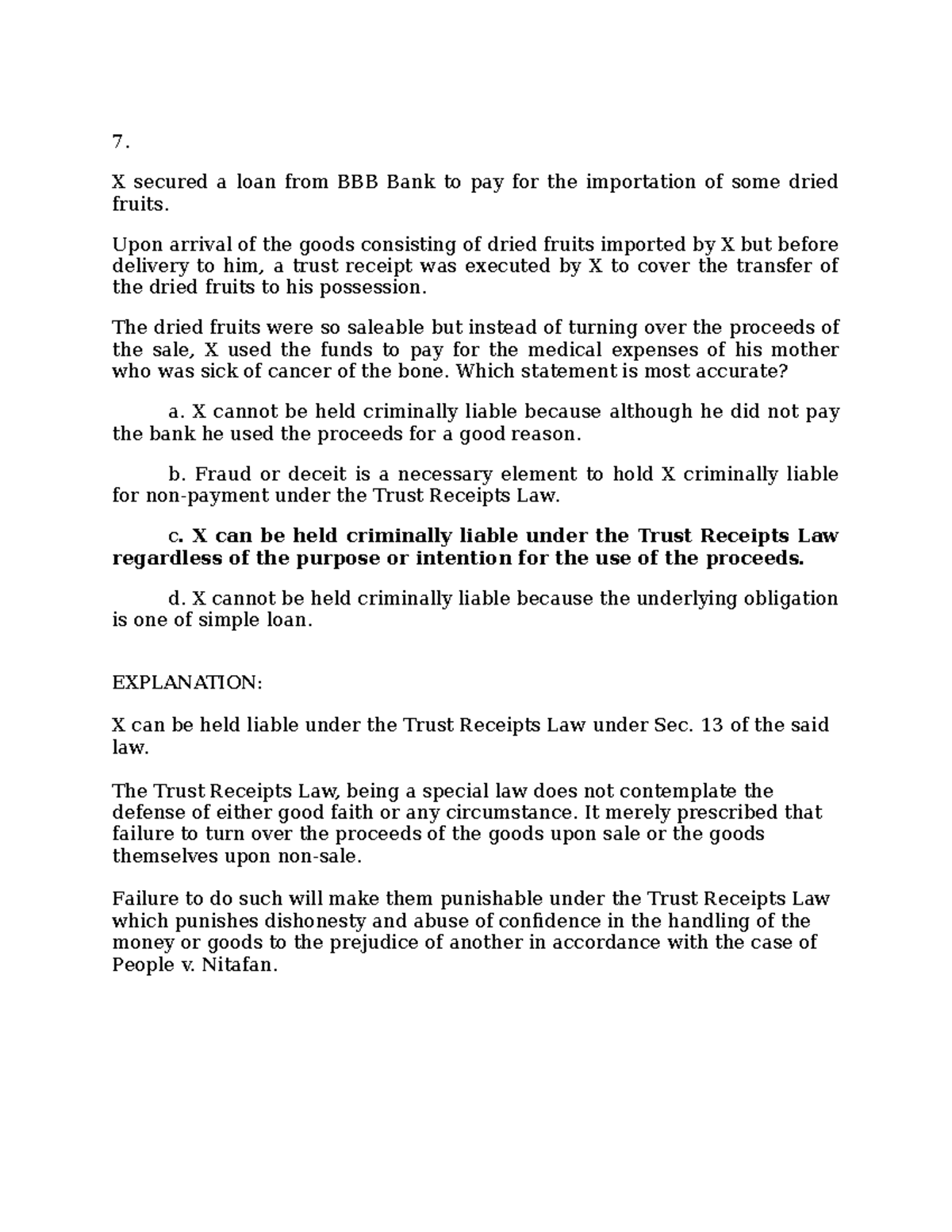 437781746 Suggested Answers For 2019 Bar Exams 7 X Secured A Loan