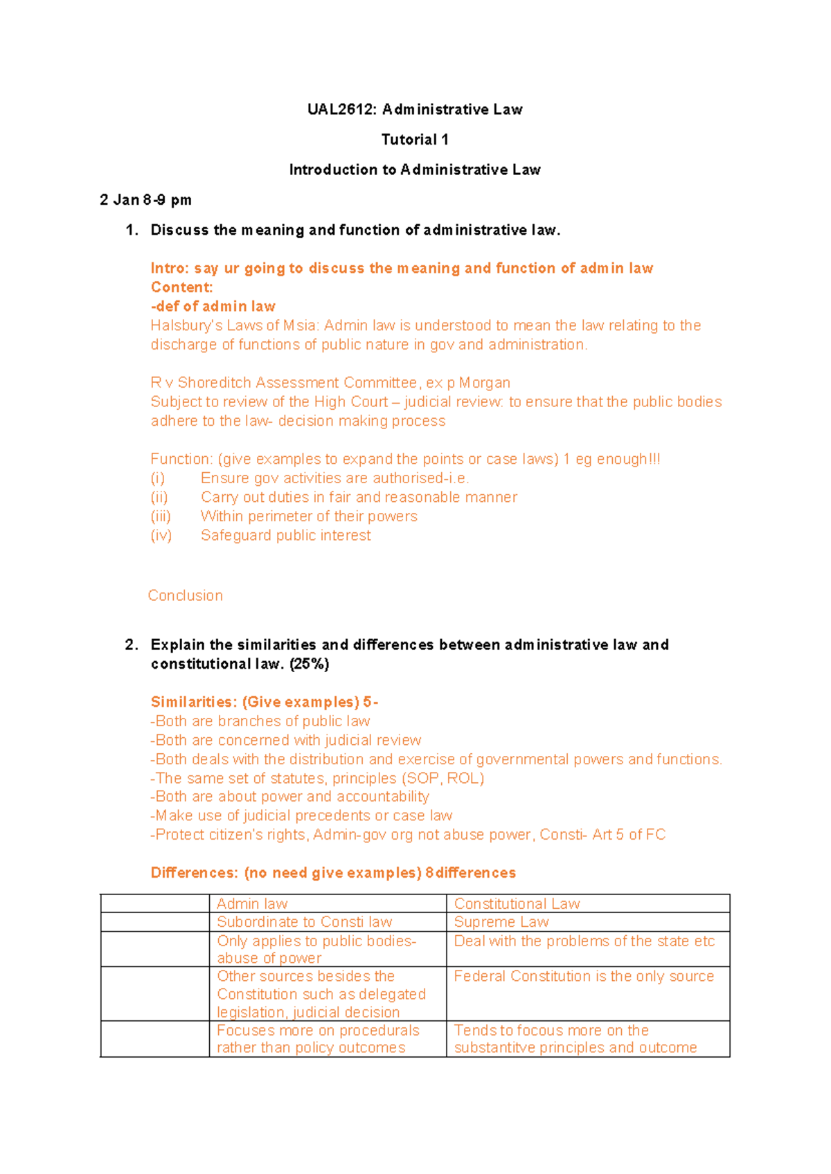 Tutorial 1 UAL 2 - UAL2612: Administrative Law Tutorial 1 Introduction to Administrative Law 2 ...