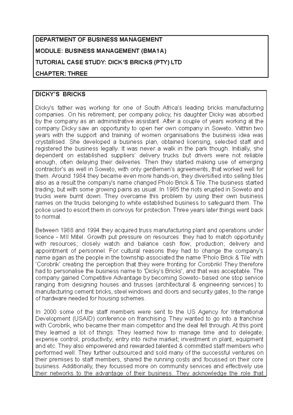 Chapter 3 CASE Study - practical work for tutorials - DEPARTMENT OF ...
