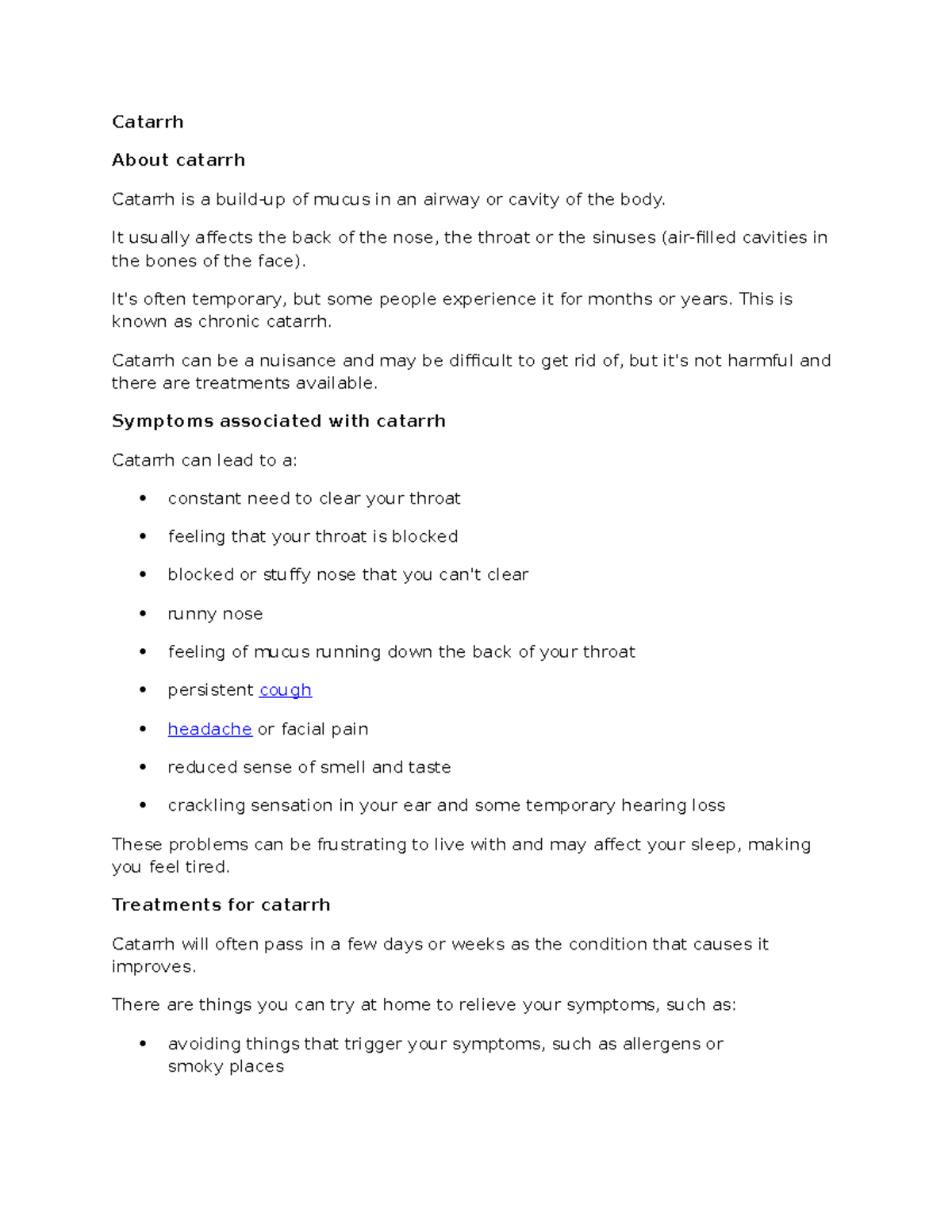 Catarrh - common illness and conditions - Catarrh About catarrh Catarrh ...