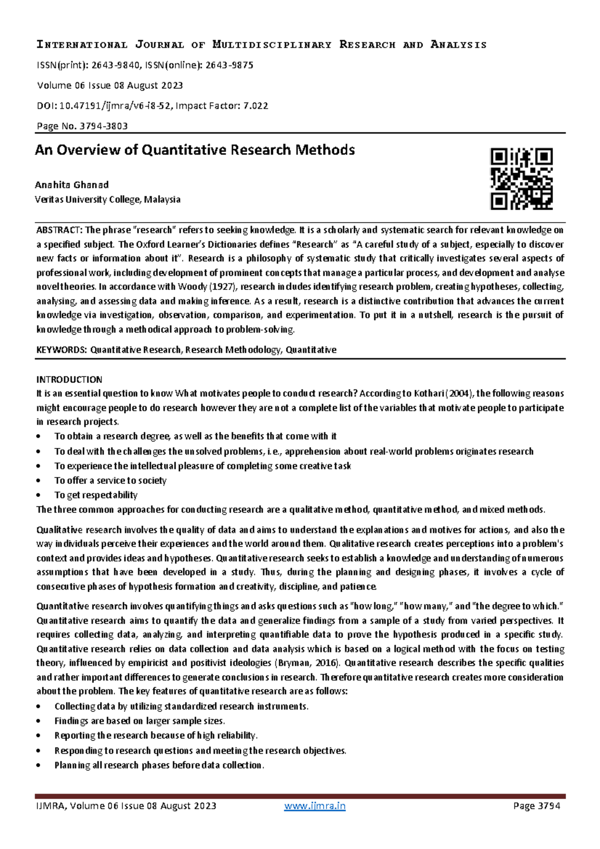 An Overview of Quantitative Research Methods - INTERNATIONAL JOURNAL OF ...
