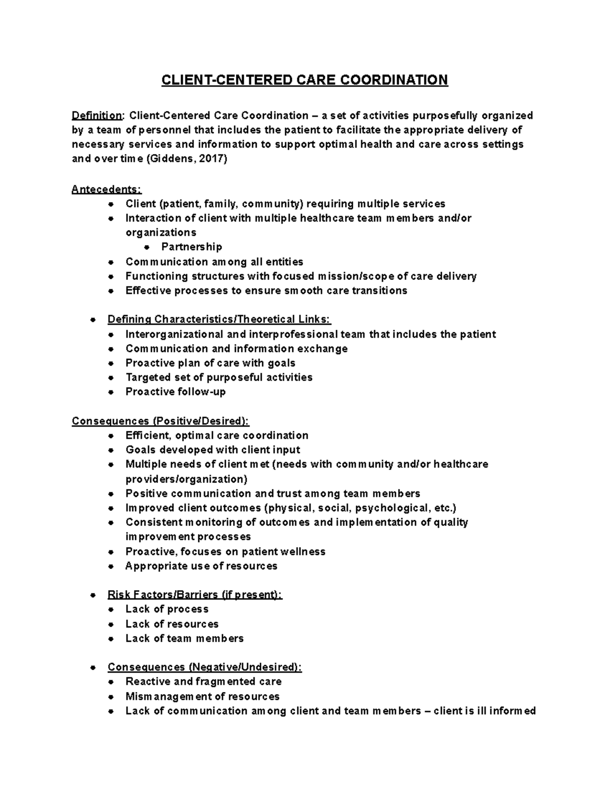 Concept Analysis Client- Centered CARE Coordination - CLIENT-CENTERED ...