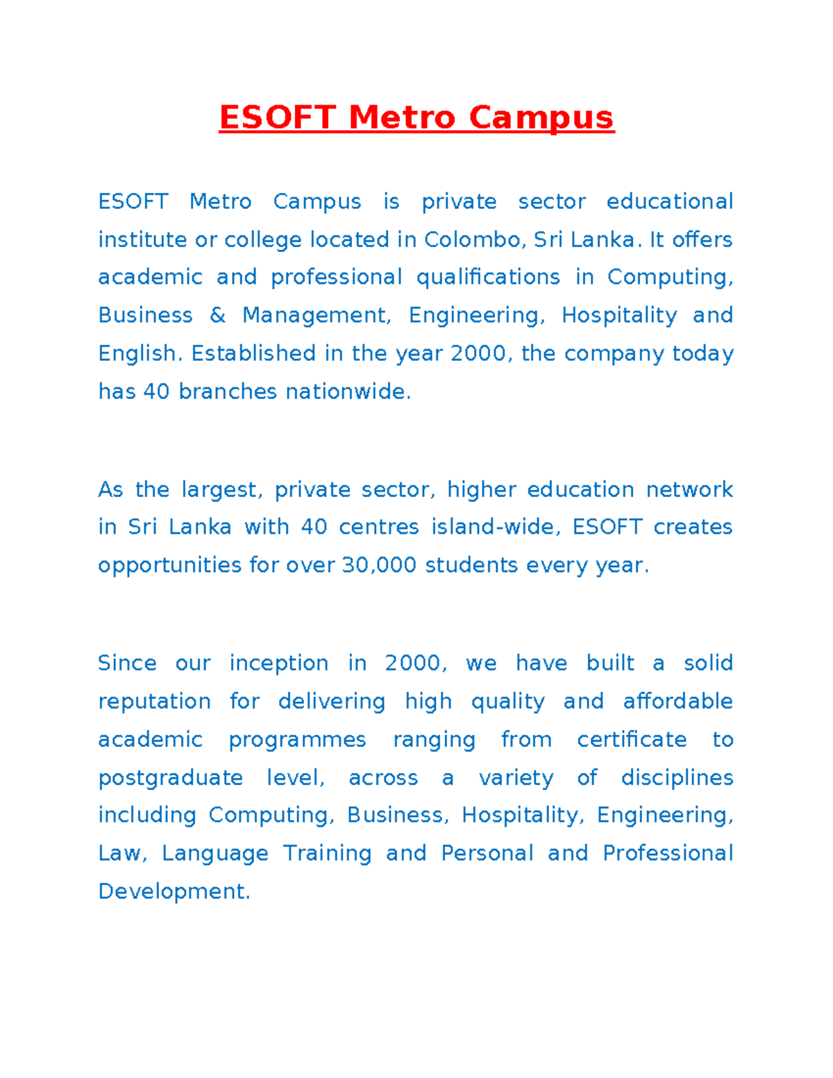 Unit 02 Word Practical 1 Lisalni Perera - ESOFT Metro Campus ESOFT Metro Campus is private ...