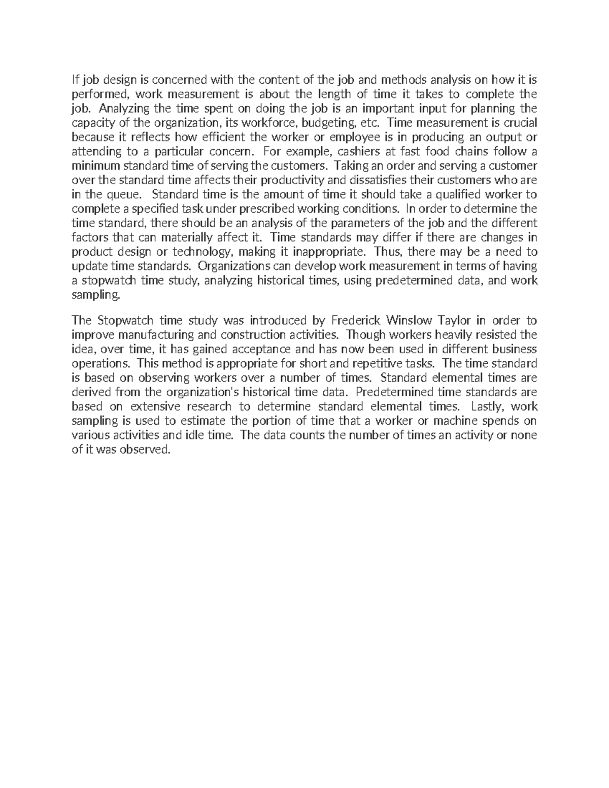 Work Measurement - Notes - If job design is concerned with the content ...