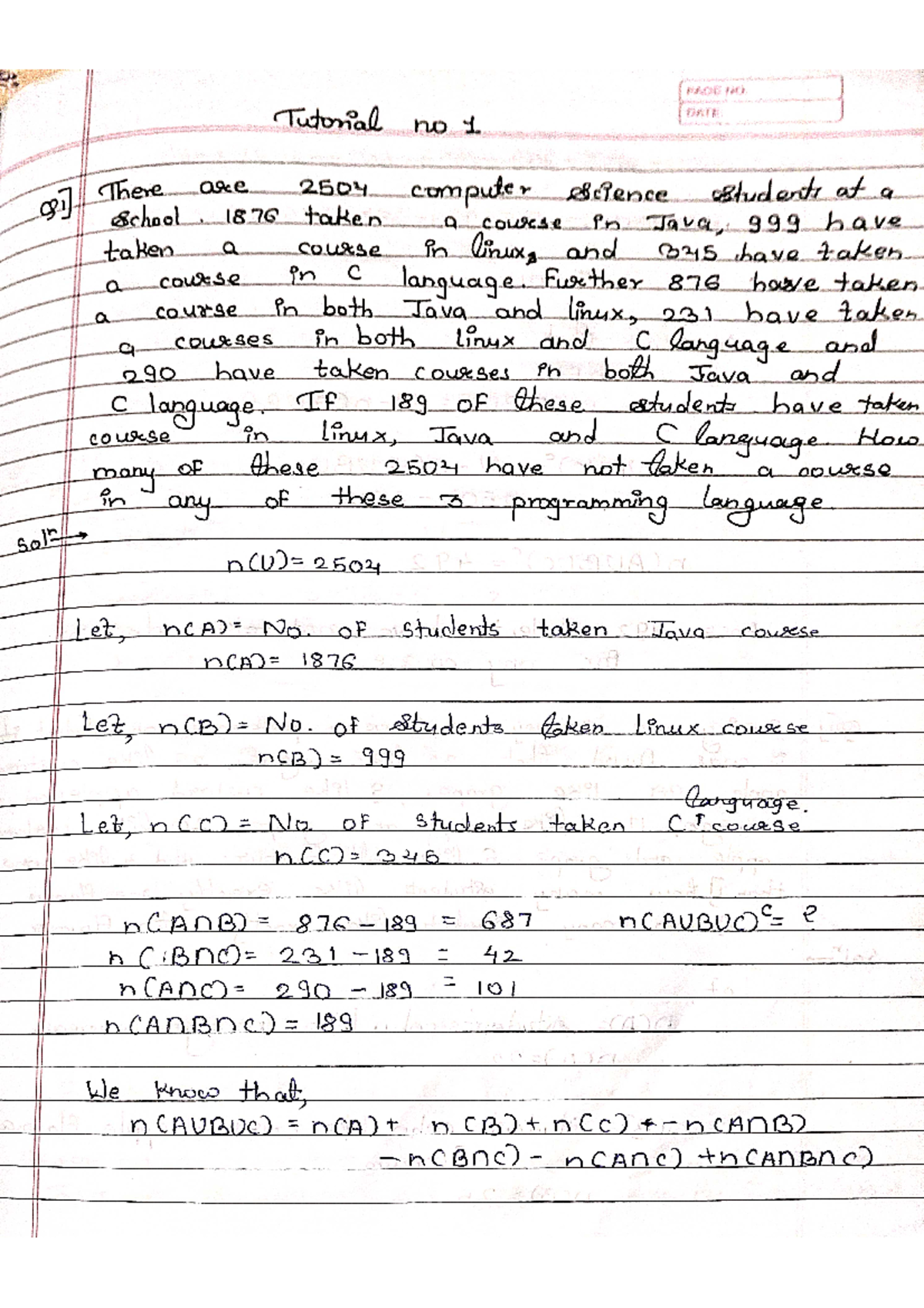 DM tut1 - DM 1st unit Tutorial - PADE Tutorial no1 There are 2504 ...
