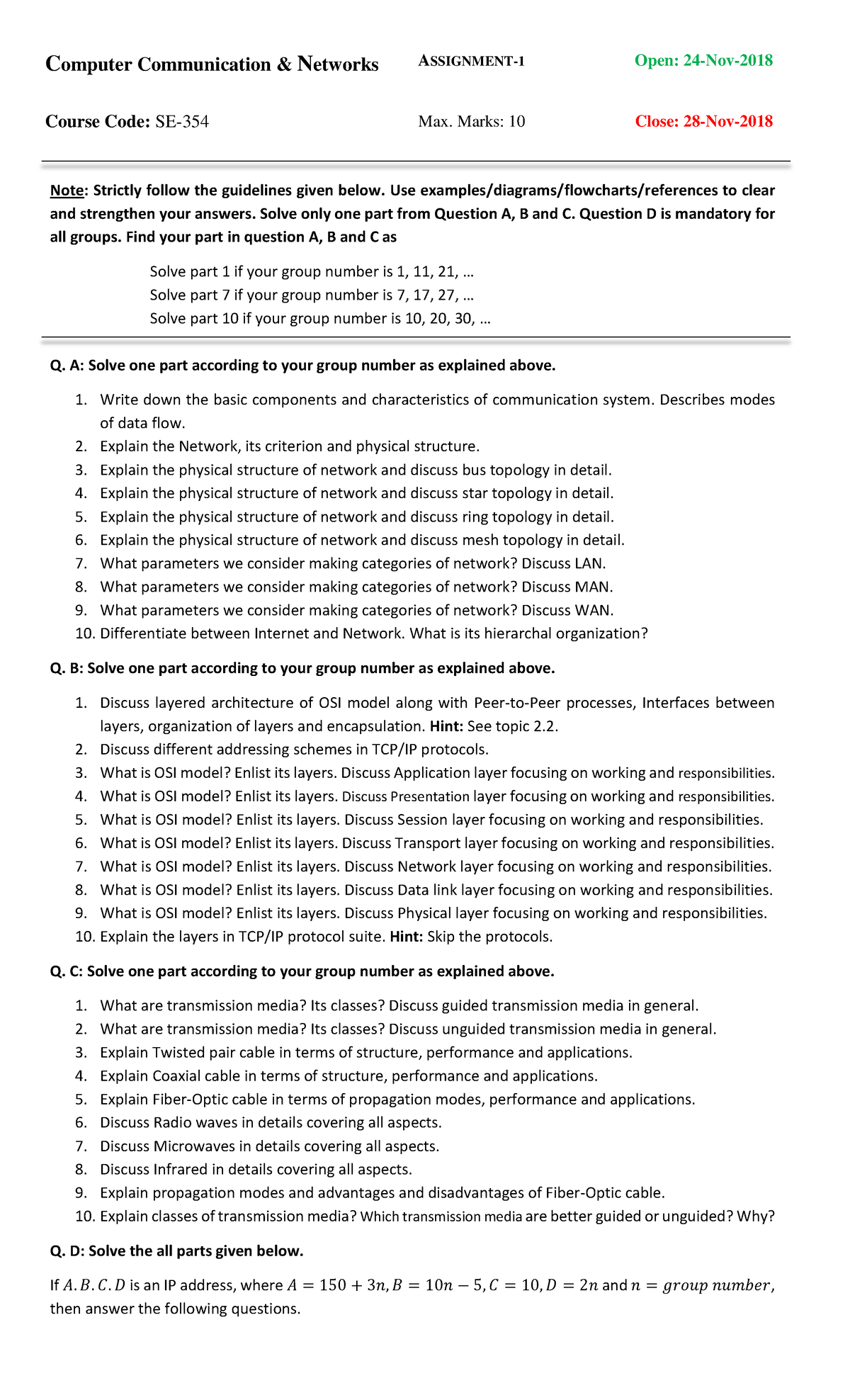 Q-assignment - Computer Communication & Networks ASSIGNMENT-1 Open: 24 ...