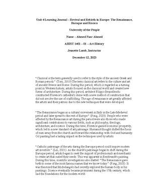 Unit 1 L.J Art History - work of the week - Unit 1 Learning Journal – Introduction University of ...