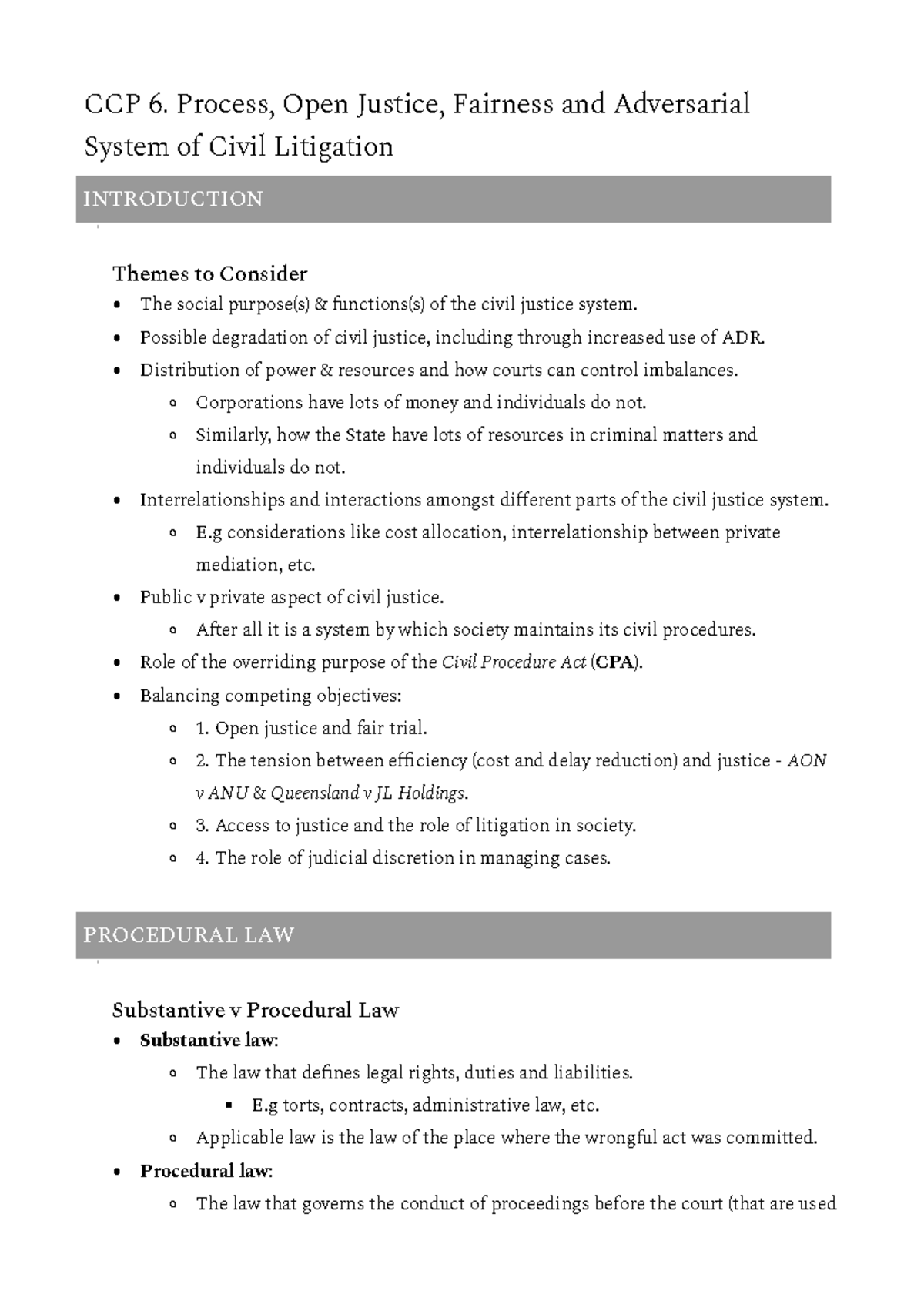 CCP 6. Process, Open Justice and Fairness, Adversarial System of Civil ...