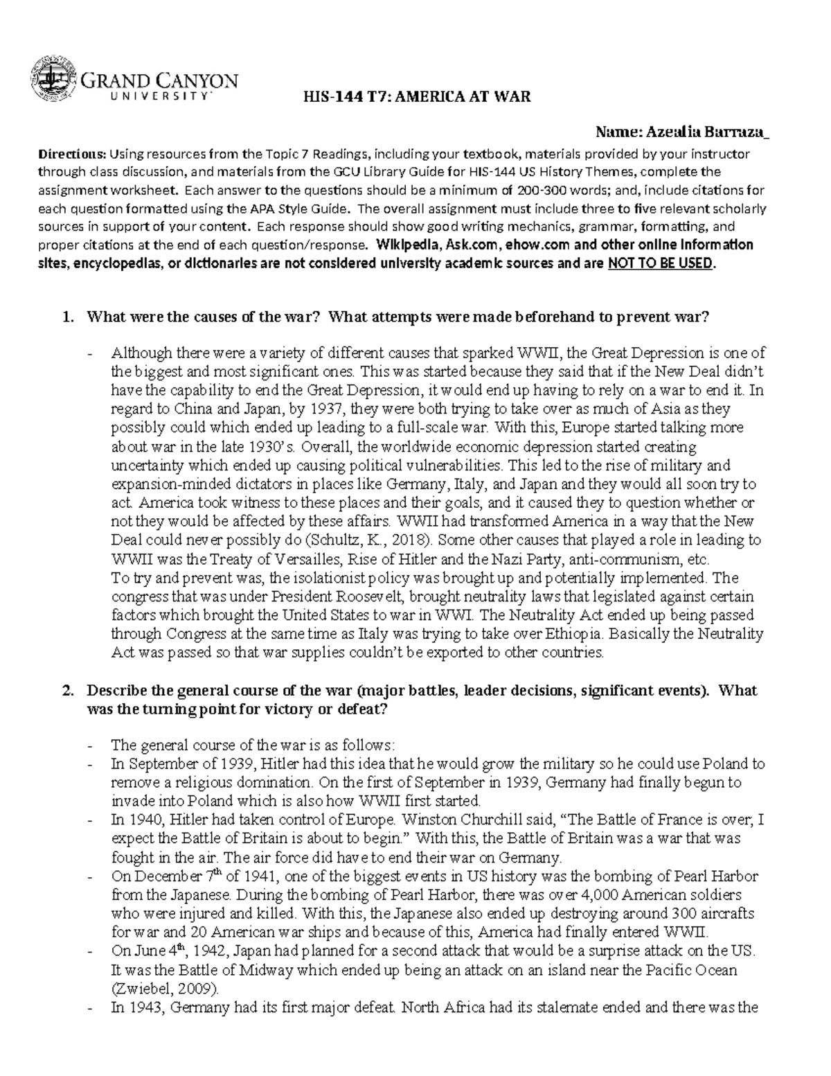 HIS-144 America at War WS IZZY - HIS-144 T7: AMERICA AT WAR Name ...