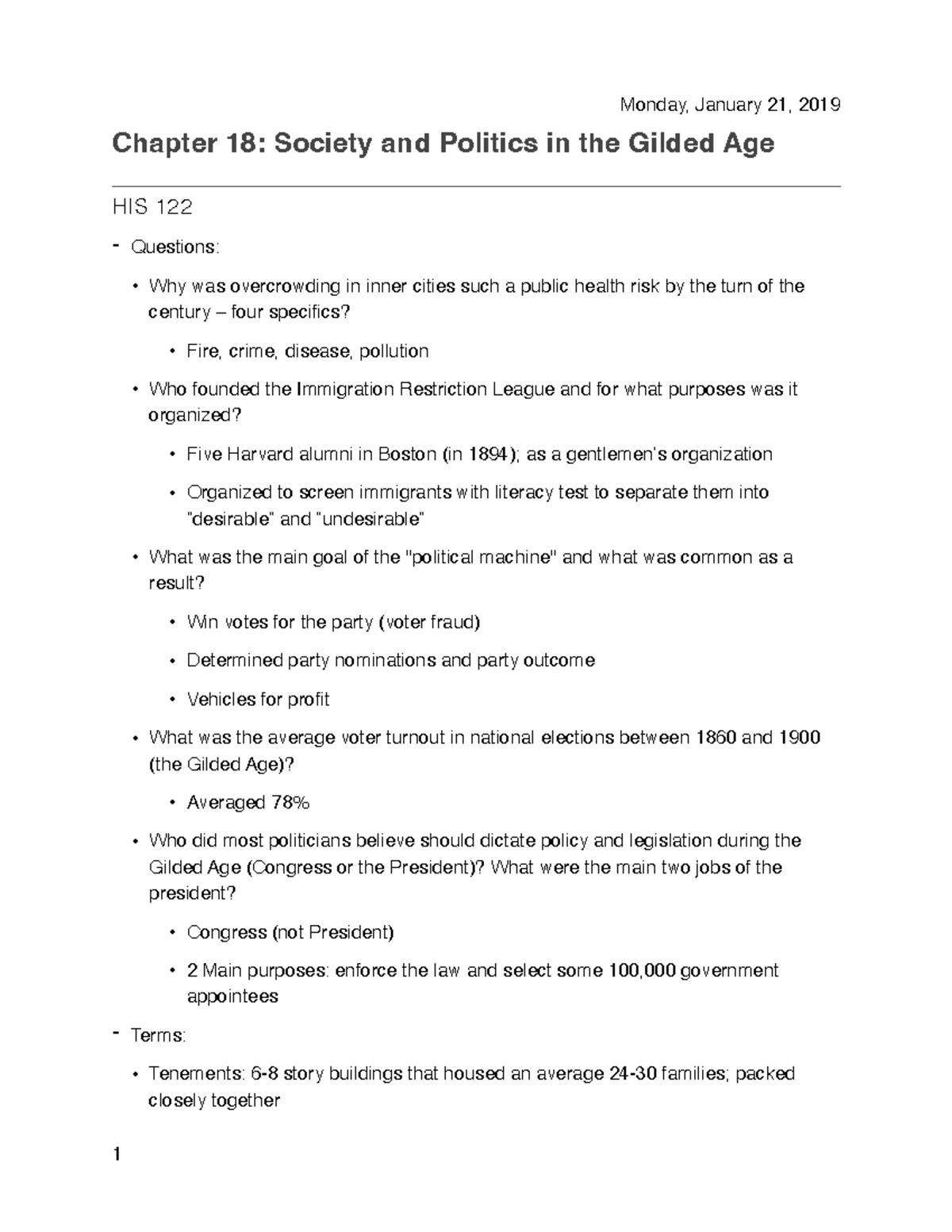 Chapter 18 (History) - Monday, January 21, 2019 Chapter 18: Society and ...