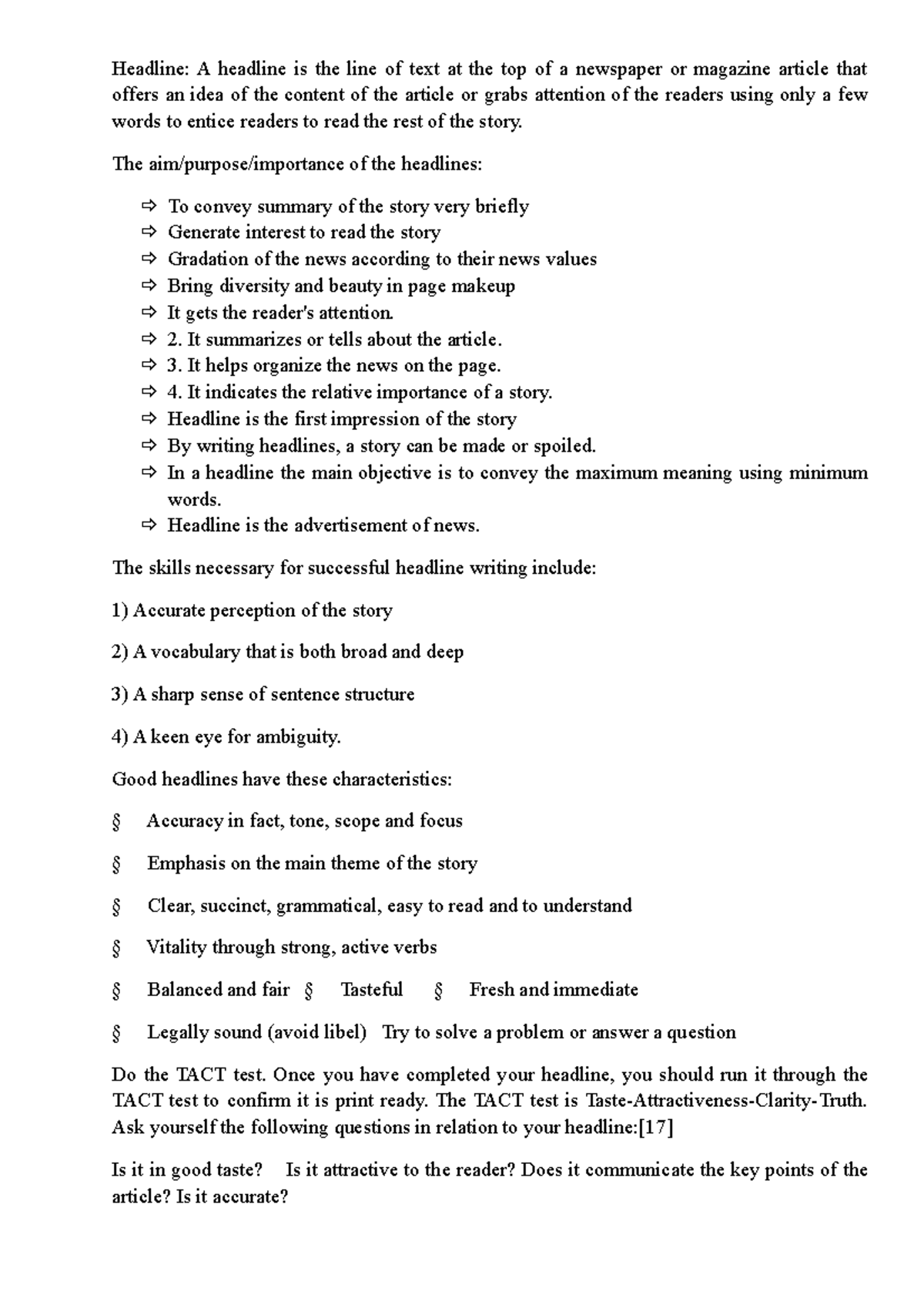 Headline - Combination of class notes and sheets for Communication and ...