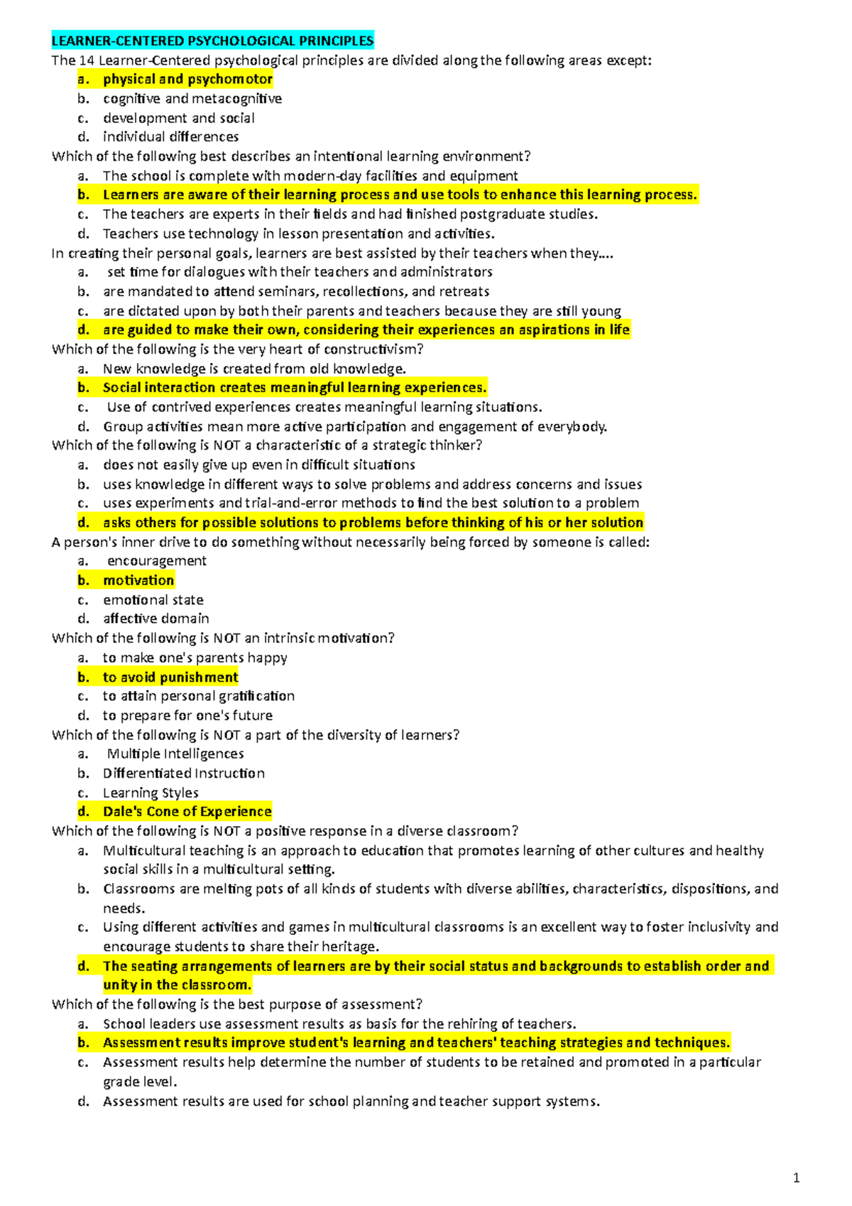 Facilatating-learning-4 - LEARNER-CENTERED PSYCHOLOGICAL PRINCIPLES The ...