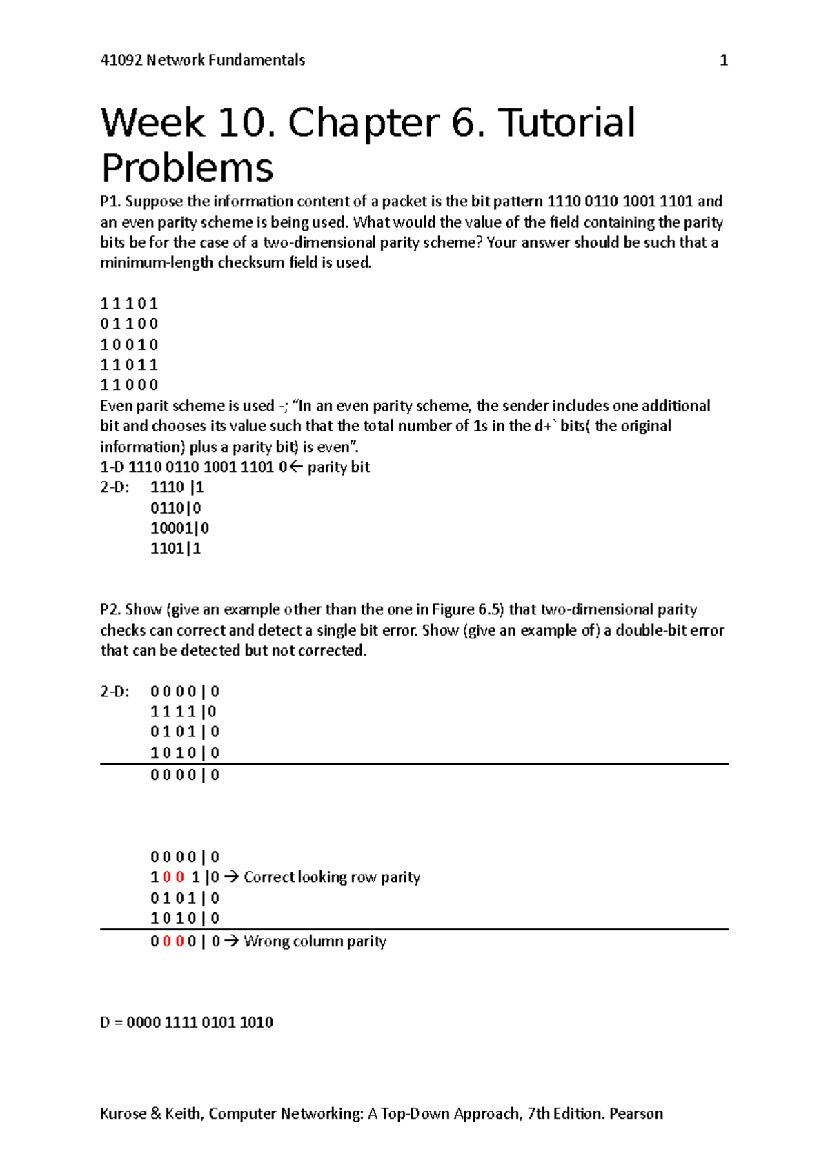Wk10 - Wk 10 Tut - 41092 Network Fundamentals Week 10. Chapter 6. Tutorial Problems P1. Suppose ...