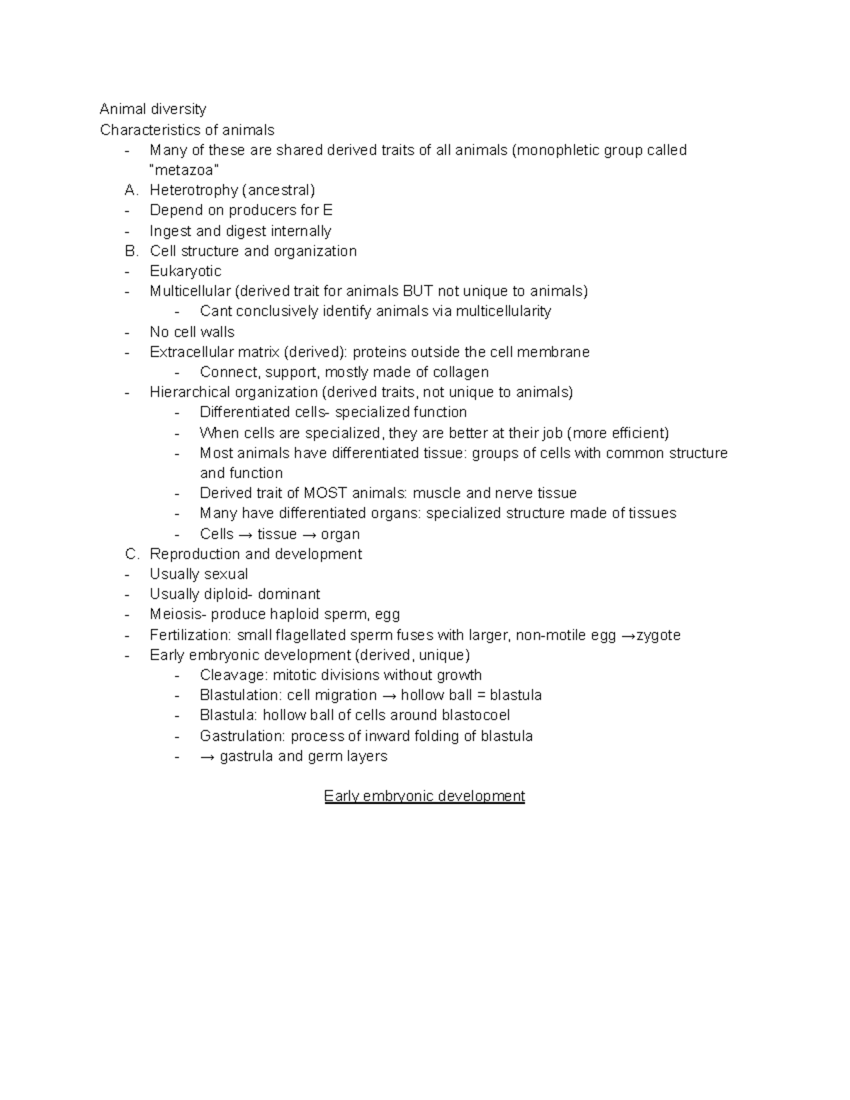 Animal diversity I - Animal diversity Characteristics of animals - Many ...