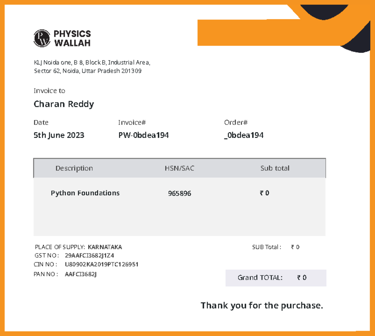 Python Foundations Invoice Programming For Problem Solving Invoice