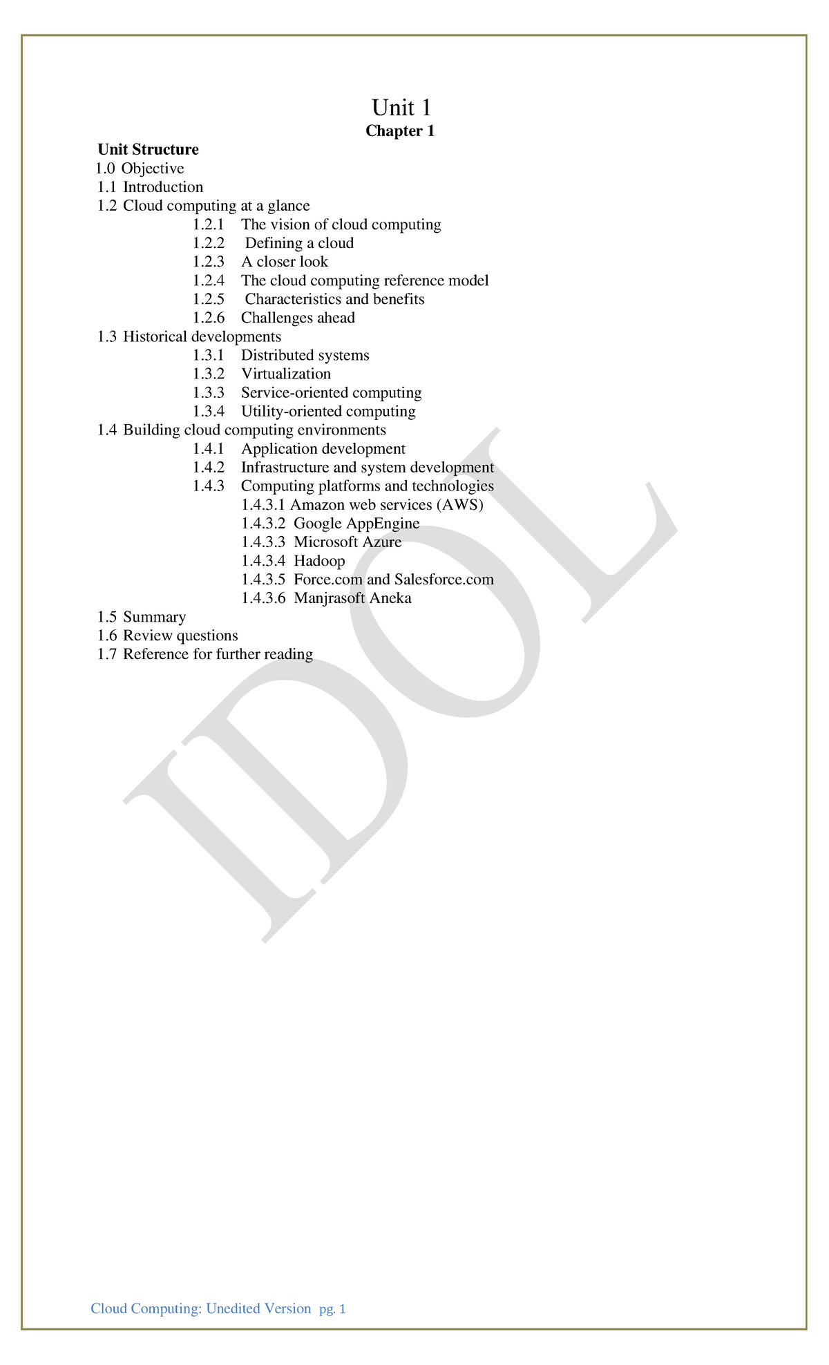 Security Cloud Unit 1 Chapter 1 Unit Structure 1 Objective 1 Introduction 1 Cloud Computing At 