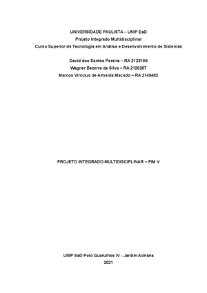 PIM IV - Projeto Integrado Multidisciplinar IV - UNIVERSIDADE PAULISTA – UNIP EaD Projeto ...