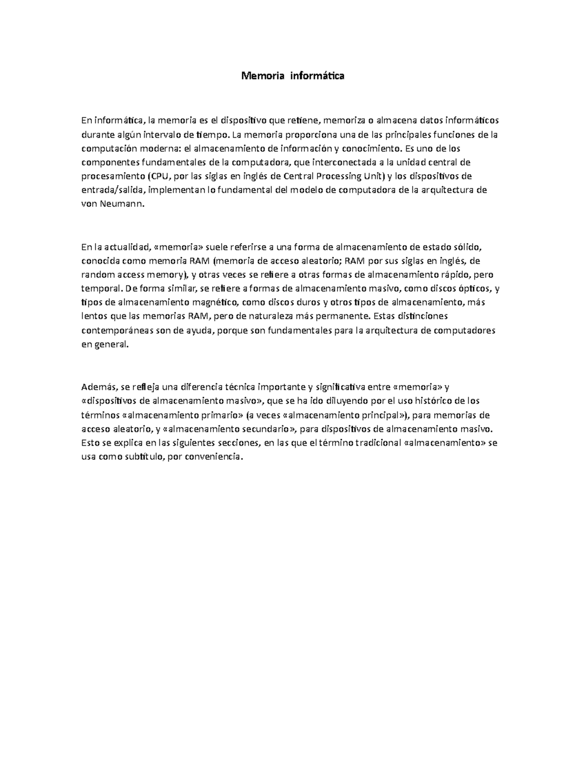Memoria Informatica - Memoria informática En informática, la memoria es ...
