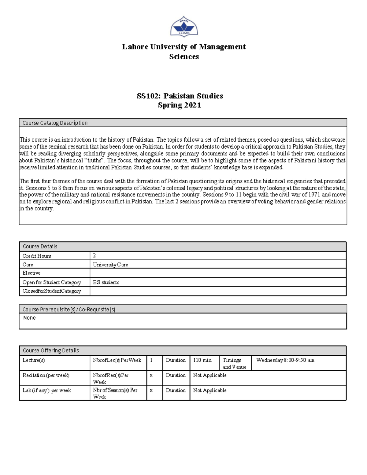 SS-102-Section-2-course-outline - Sciences SS102: Pakistan Studies ...