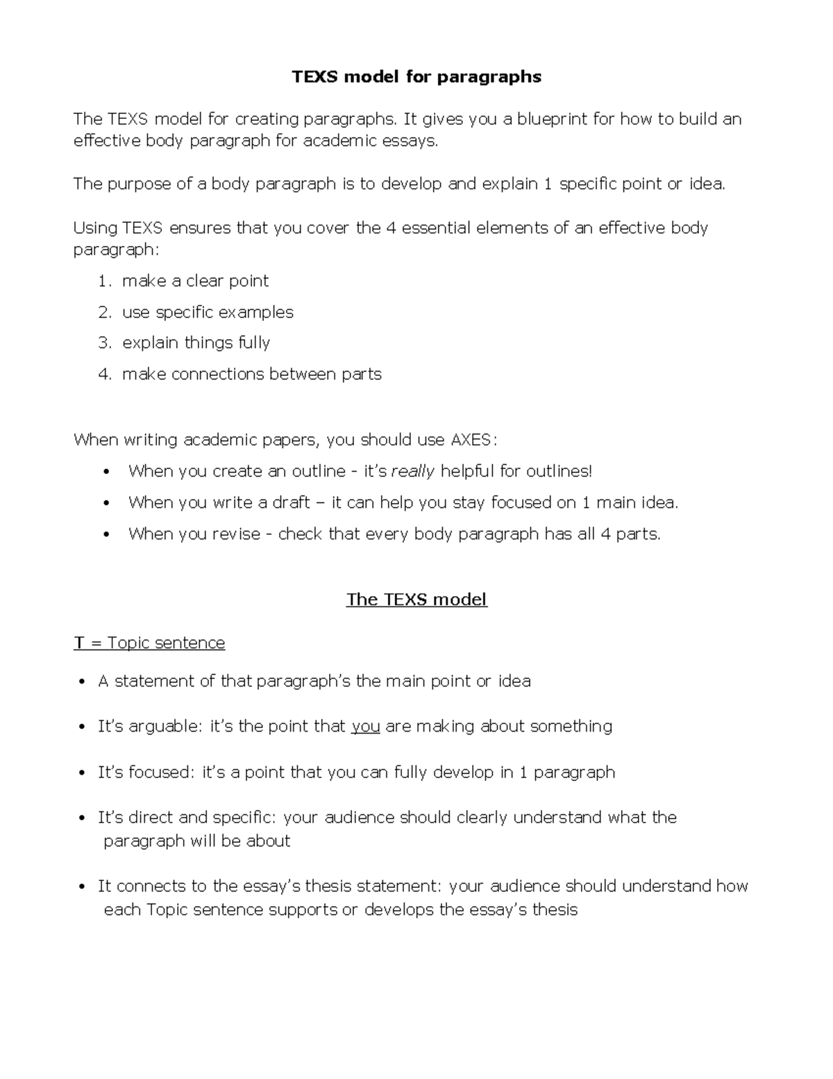TEXS copy - instructions - TEXS model for paragraphs The TEXS model for ...