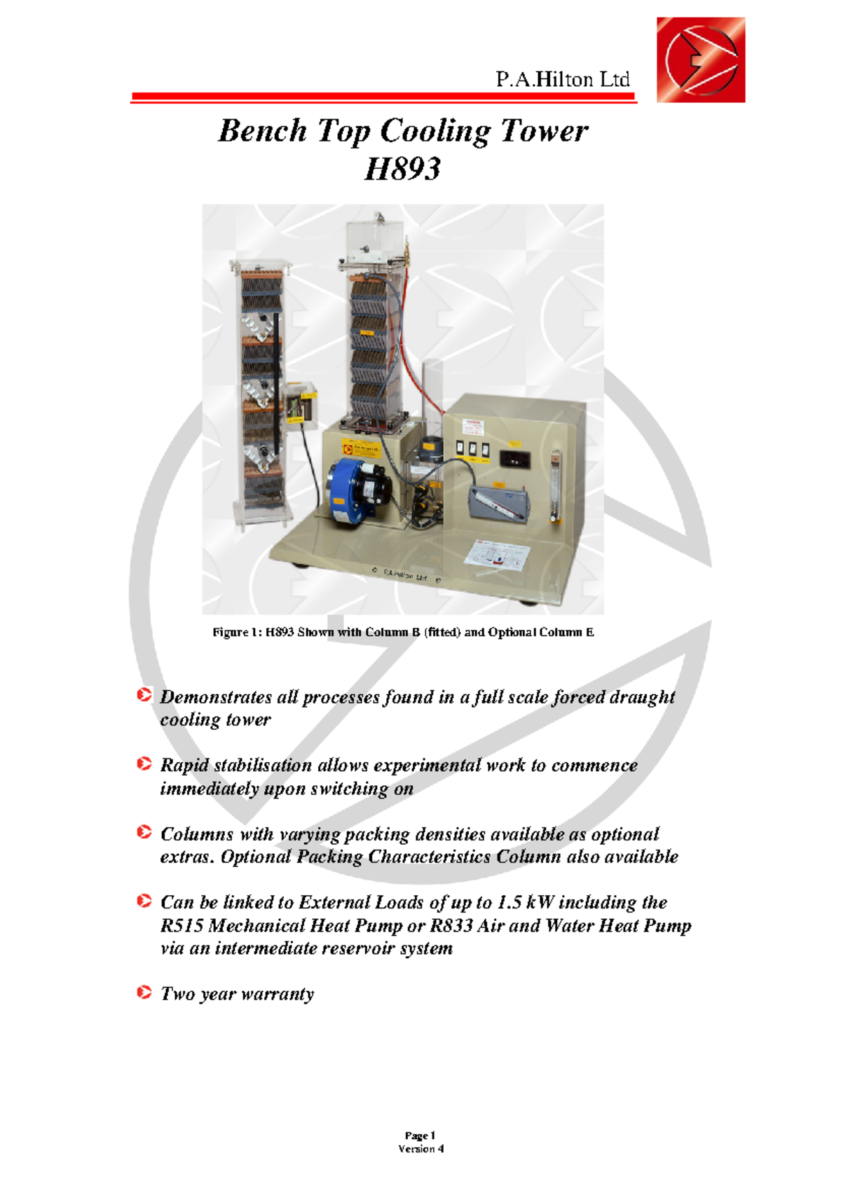 H893 V4 - Experiment manual - Page 1 Version 4 Bench Top Cooling Tower ...