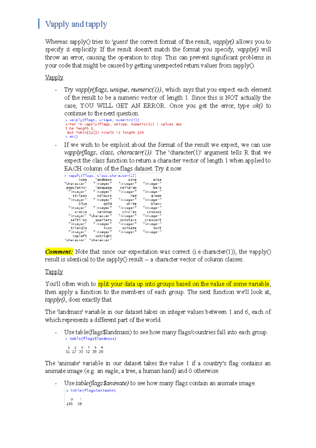 Vapply and Tapply in Rstudio Data Analysis - Vapply and tapply Whereas ...