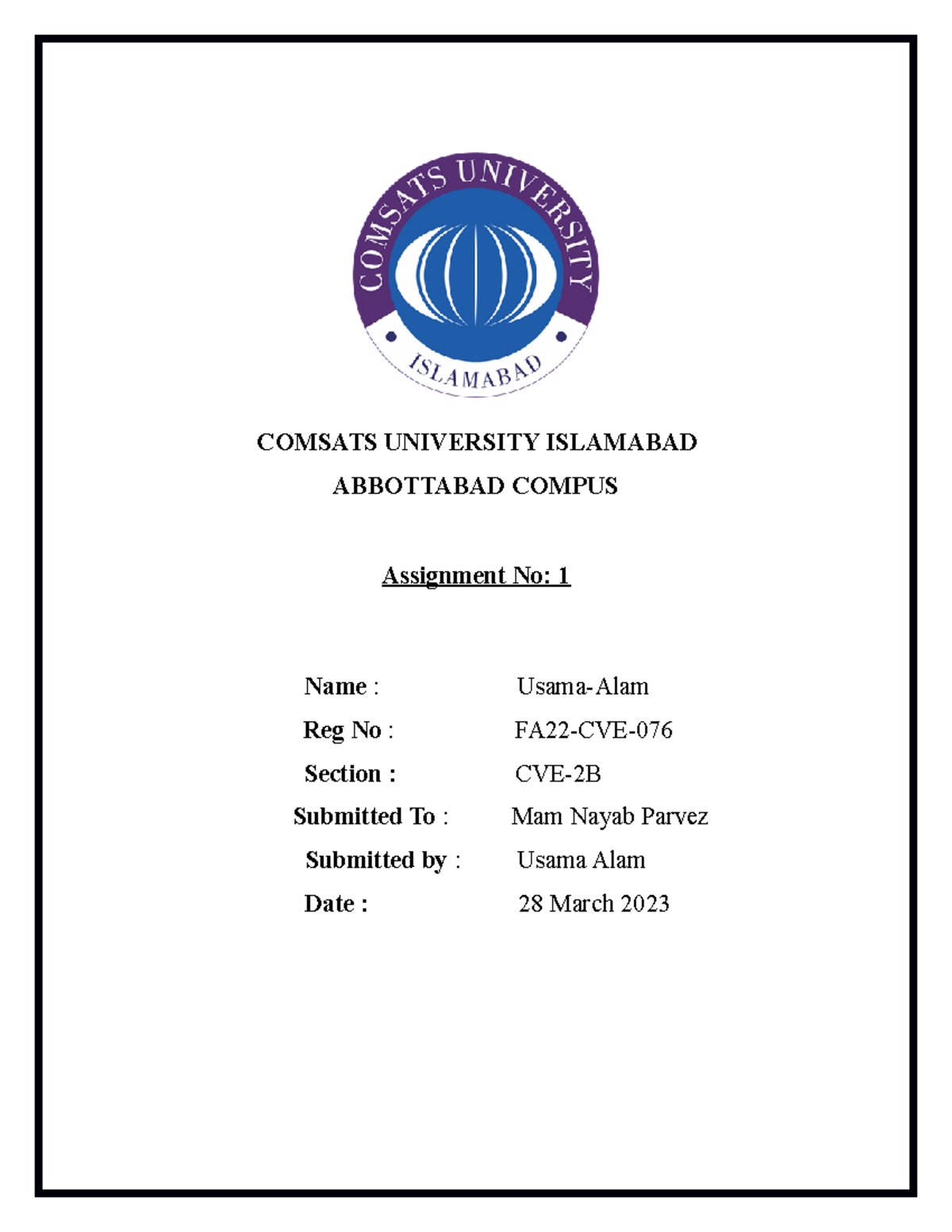 Itcp assignment - this assinmnet is very important - COMSATS UNIVERSITY ISLAMABAD ABBOTTABAD ...