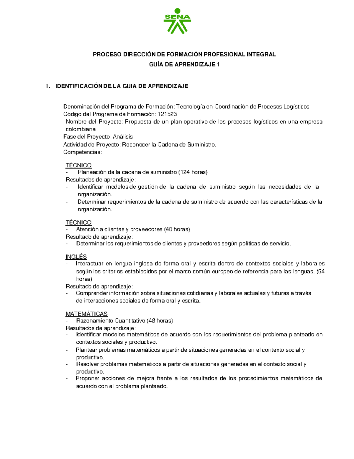GFPI-F-019 GUIA DE Aprendizaje 1 - PROCESO DIRECCIÓN DE FORMACIÓN PROFESIONAL INTEGRAL GUÍA DE ...