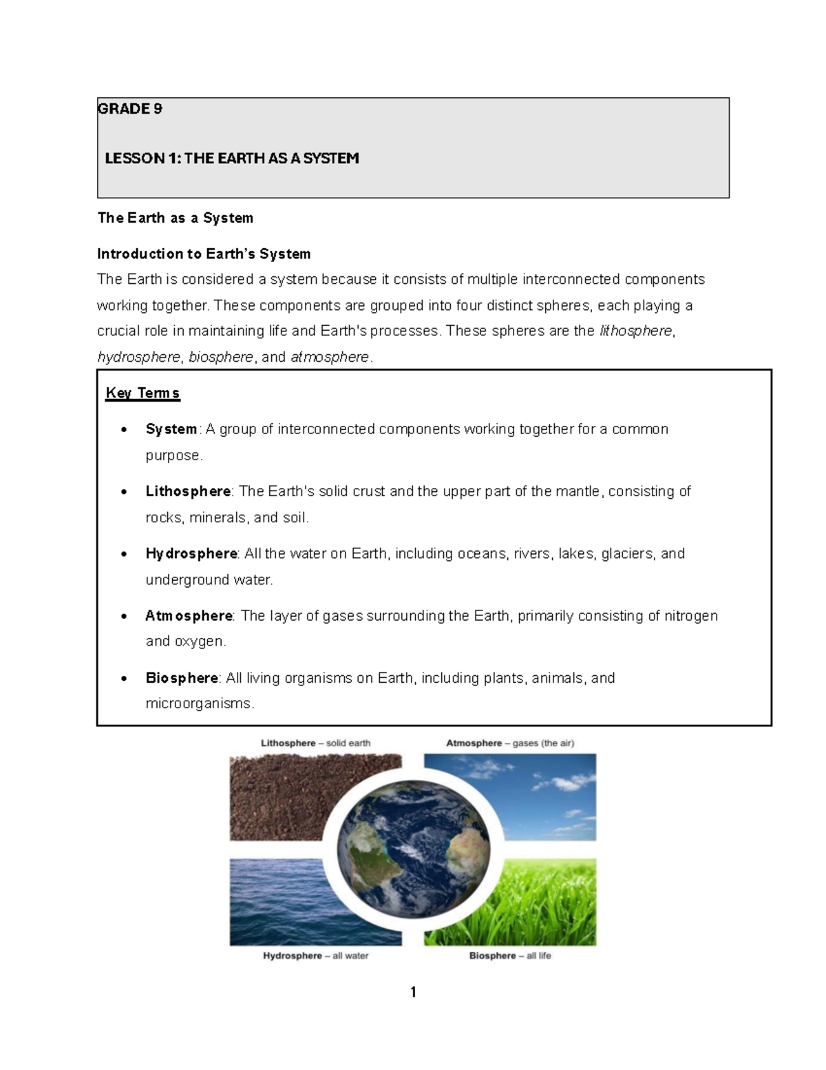 Grade 9 Term 4 Planet Earth & Beyond Notes 2024 - The Earth as a System ...