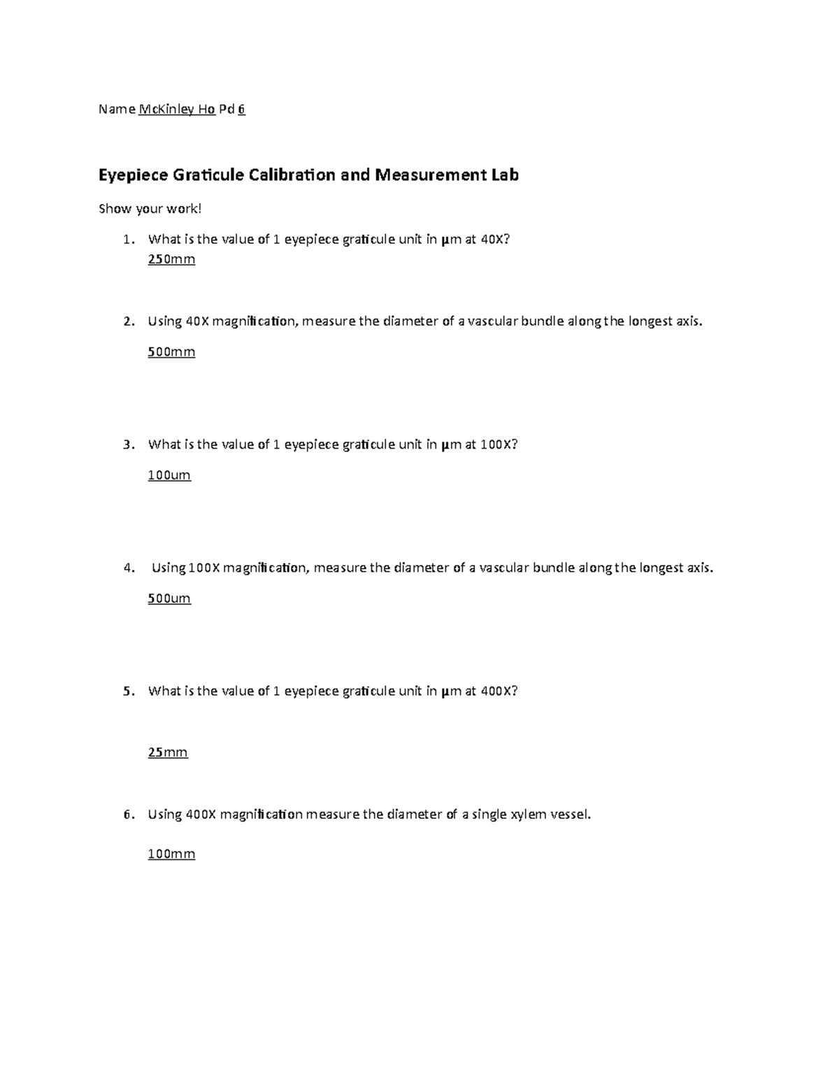 Eyepiece Graticule Calibration and Measurement Lab - What is the value ...