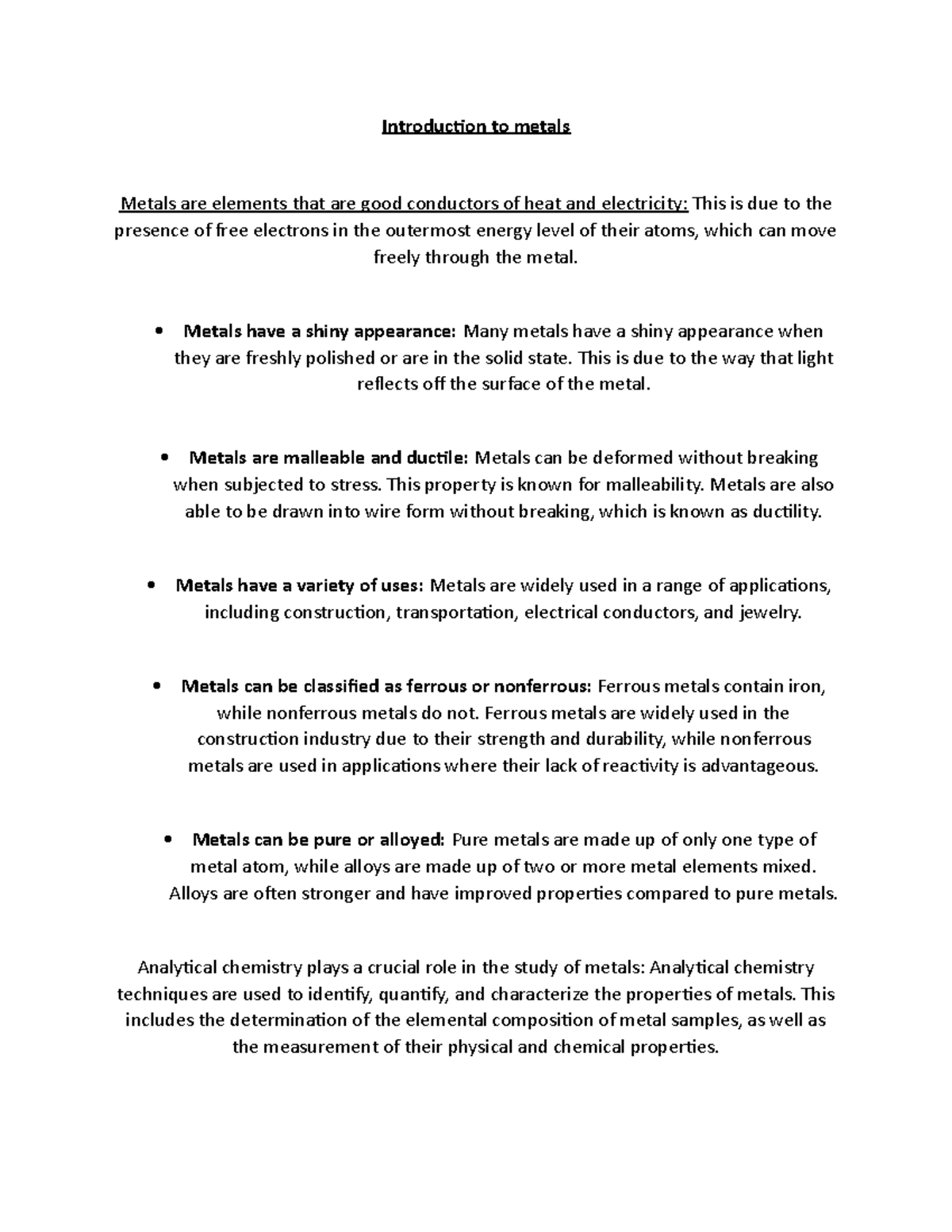 Document 89 (29) - Introduction to metals - Introduction to metals Metals are elements that are ...